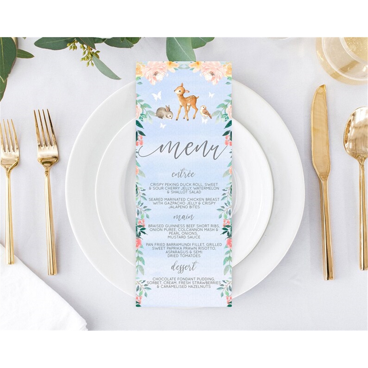 Fawn Menu Deer Menu Template Pastel Floral Deer Table Decor - Inspire ...