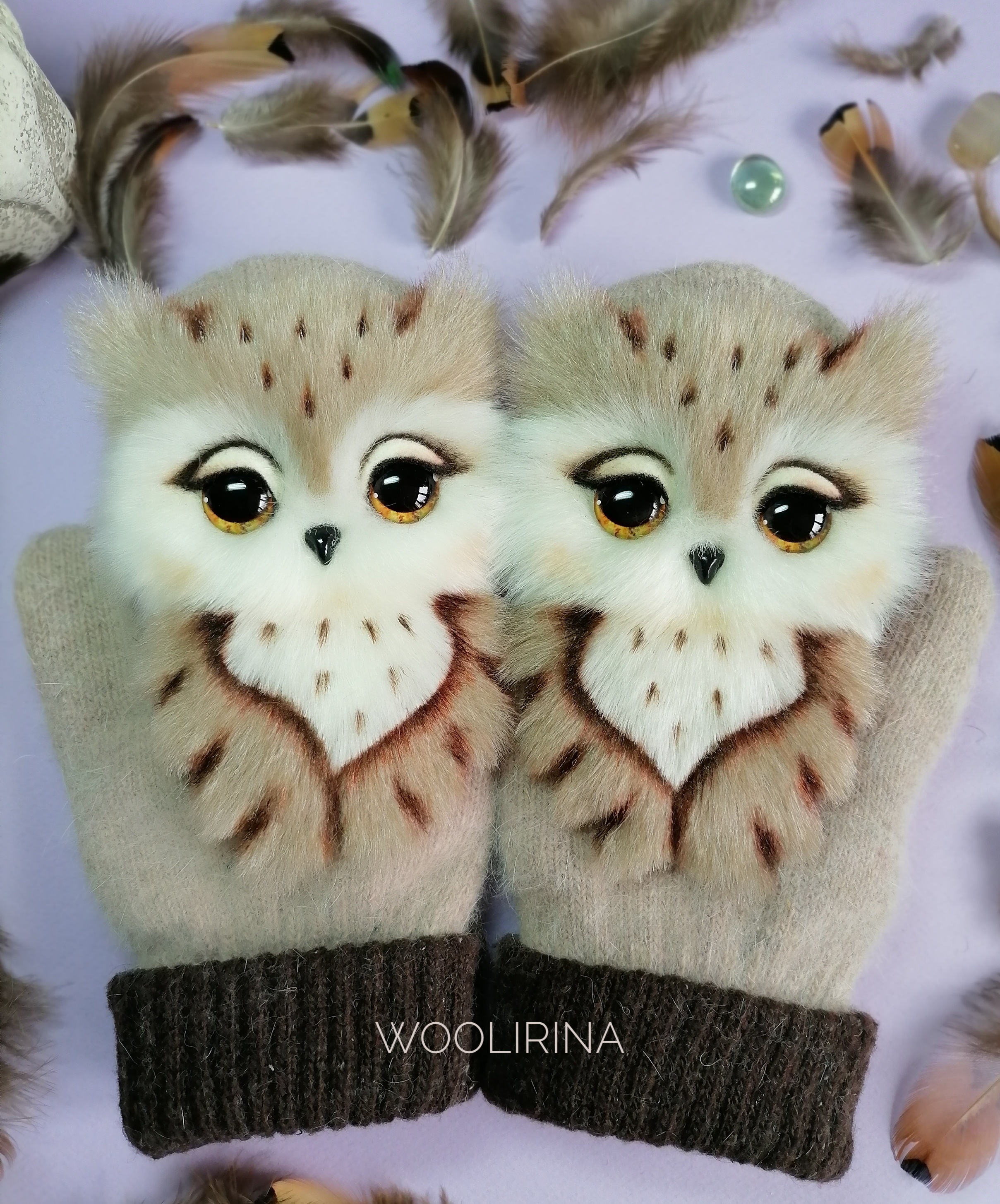Custom Owl Bird Mittens, Designer Mitten Animals, Fluffy Fel | Inspire ...