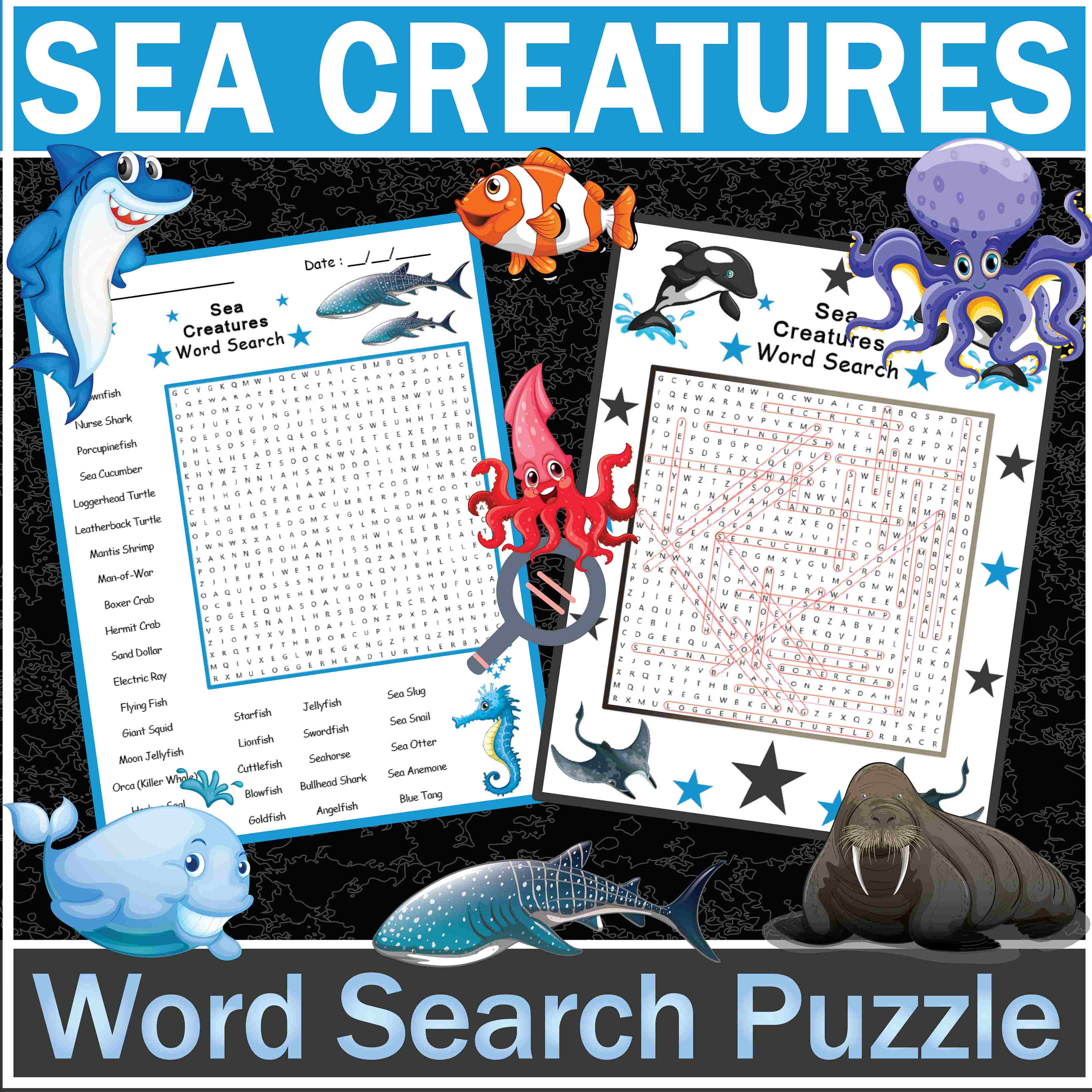 Sea Creatures Word Search Puzzle Fun Vocabulary Activity Wor - Inspire ...