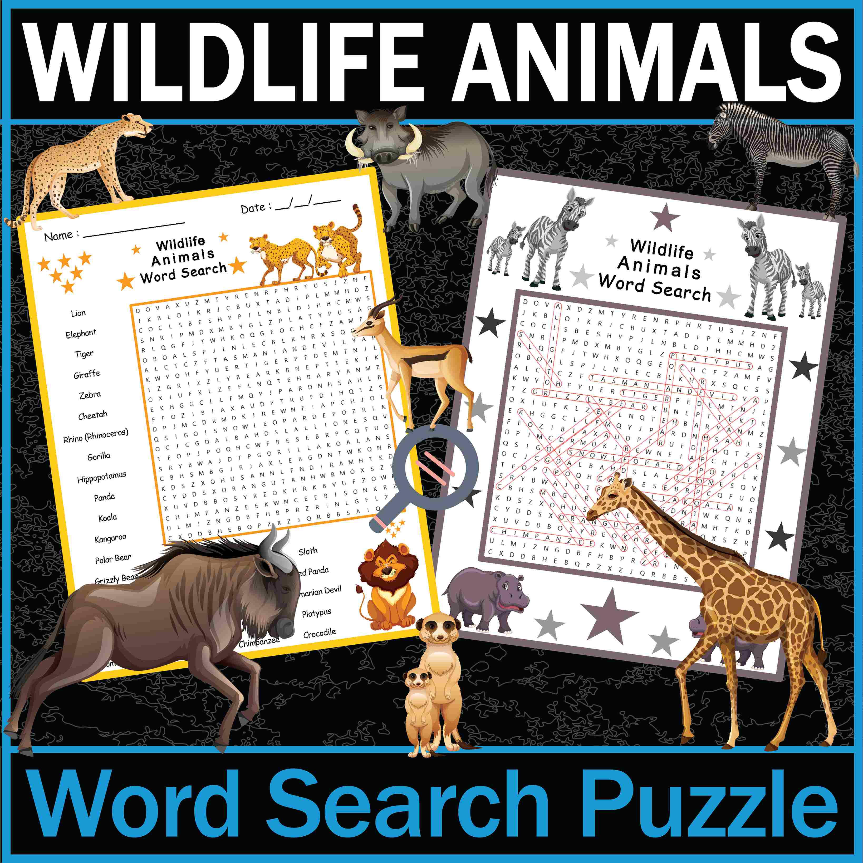 Wildlife Animals Word Search Puzzles | 99 Printable Puzzle f - Inspire ...