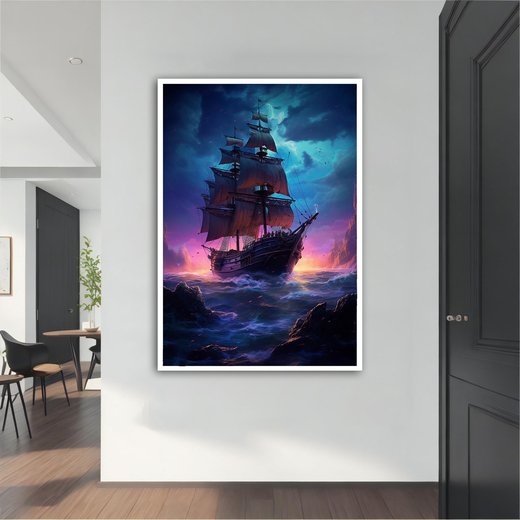 Ship Canvas, ,Fantasy Ship Row Boat, Pirate Ship Painting,Ro | Inspire ...