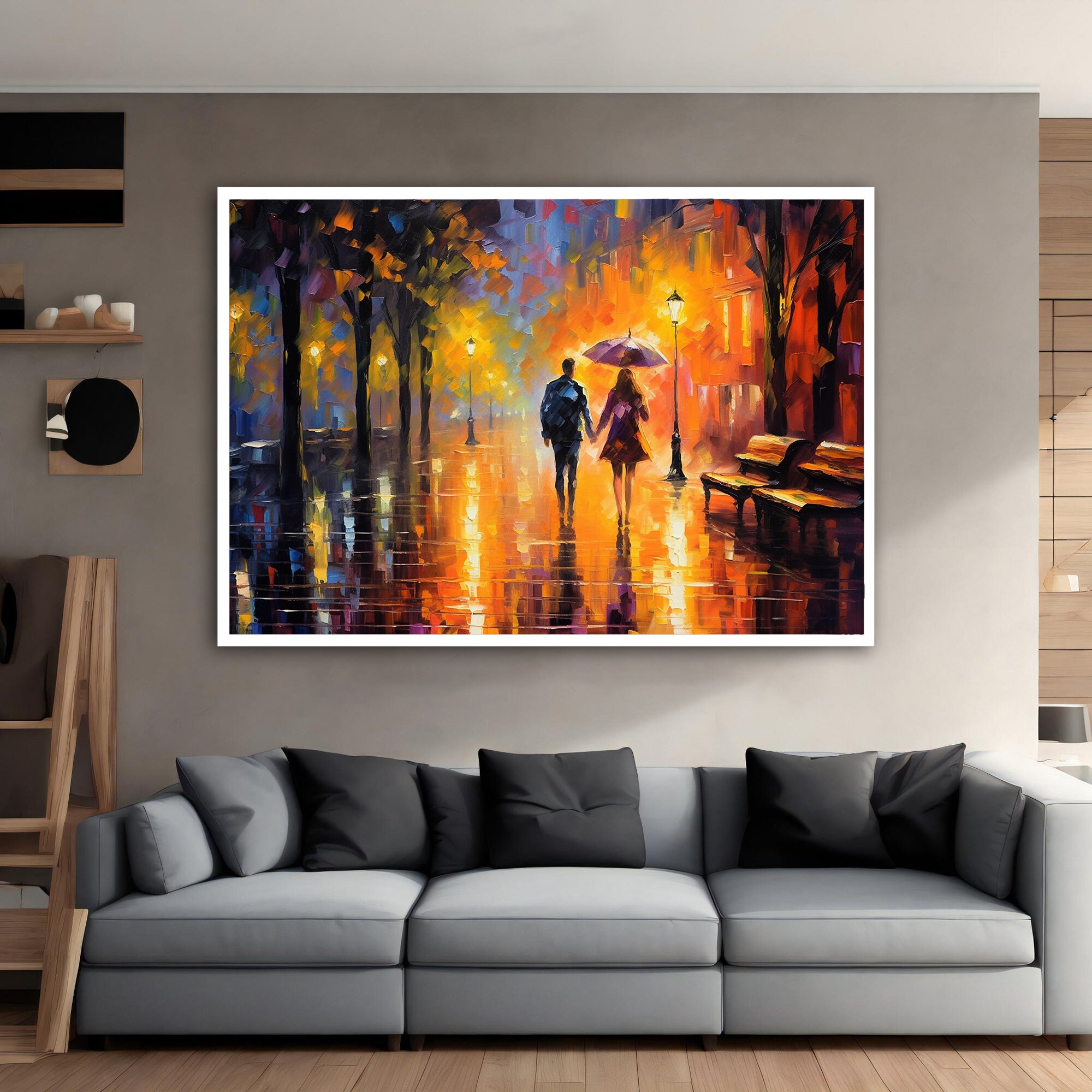 Romantic Couple Canvas Painting, Romantic Couple Walking Rai - Inspire ...
