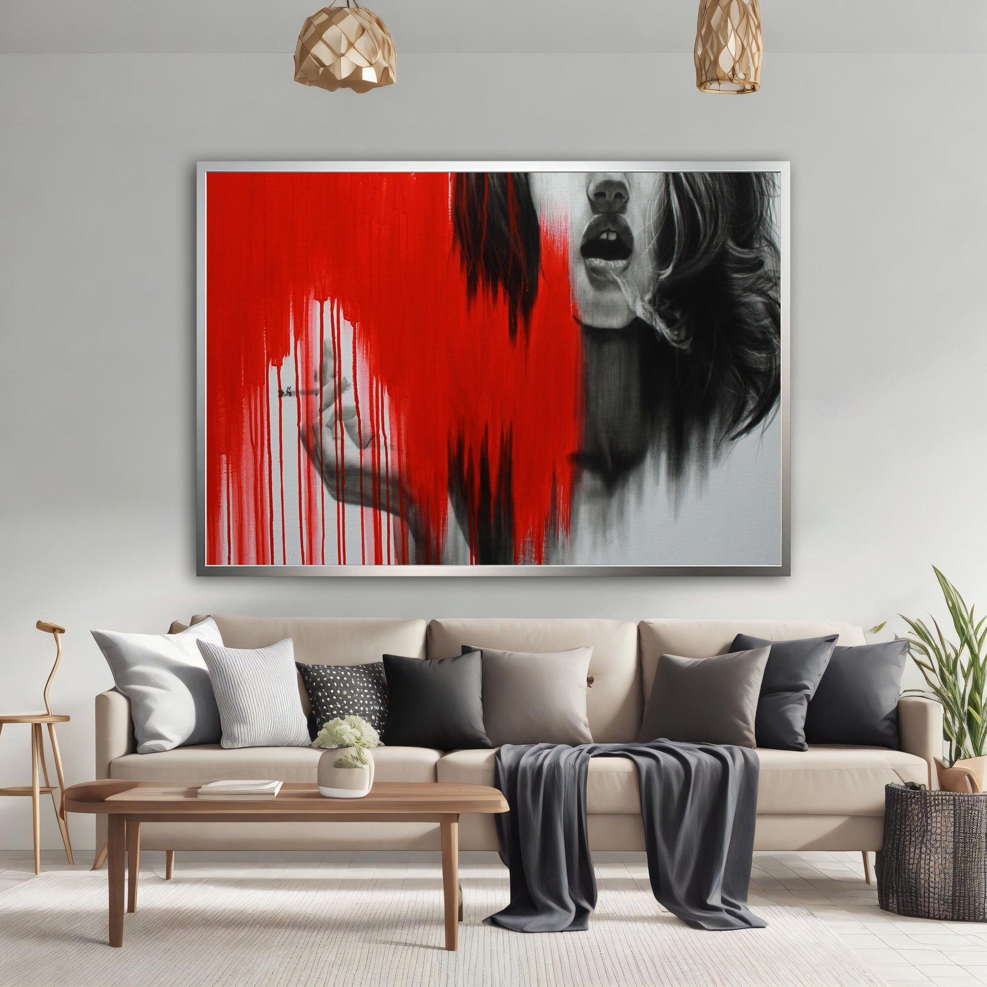 Woman Smoking a Cigarette Canvas Art, Modern Red Woman Wall | Inspire ...