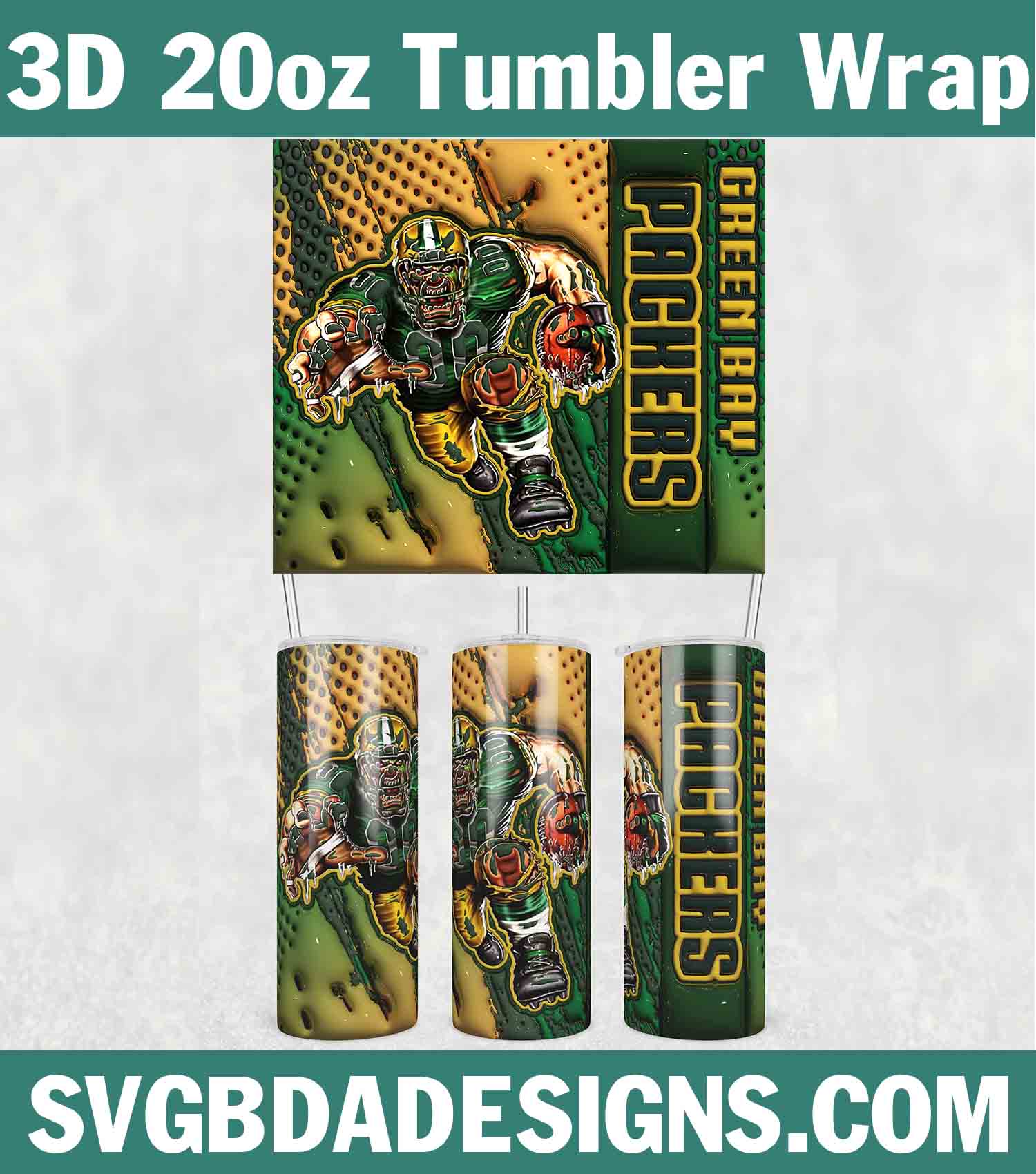 Green Bay Packers 3D Inflated Tumbler Wrap, 20oz NFL 3D Tumb | Inspire ...