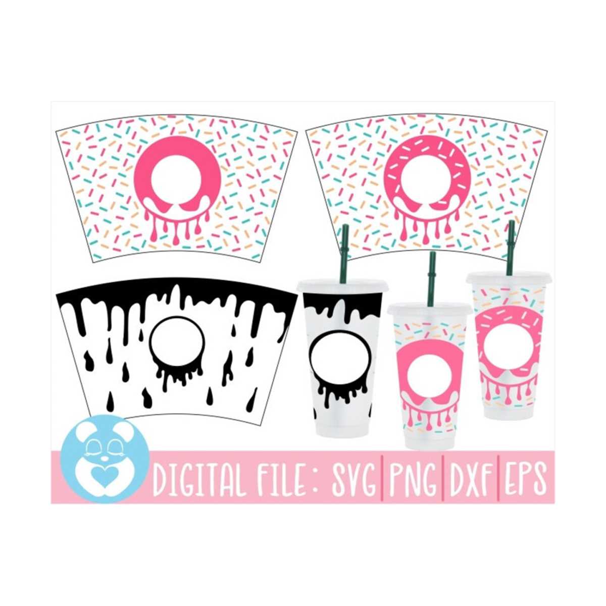 24oz Donut Drip Cold Cup Svg, Venti Full Wrap Svg, Sprinkles | Inspire ...