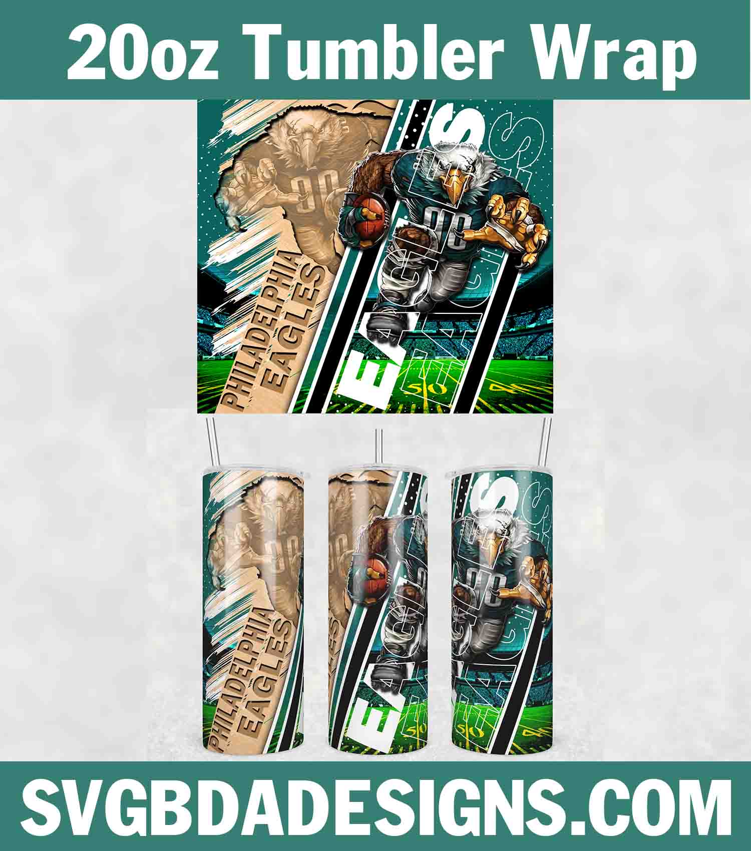 Philadelphia Eagles Wood Mascot Tumbler Wrap, NFL Template 2 | Inspire ...