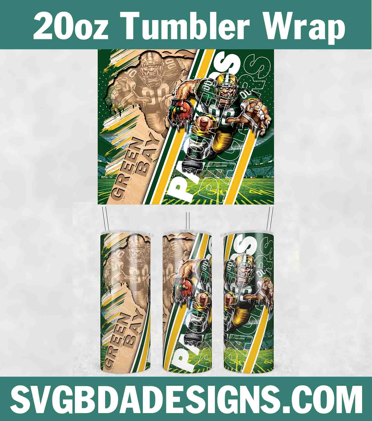Green Bay Packers Wood Mascot Tumbler Wrap, NFL Template 20o | Inspire ...