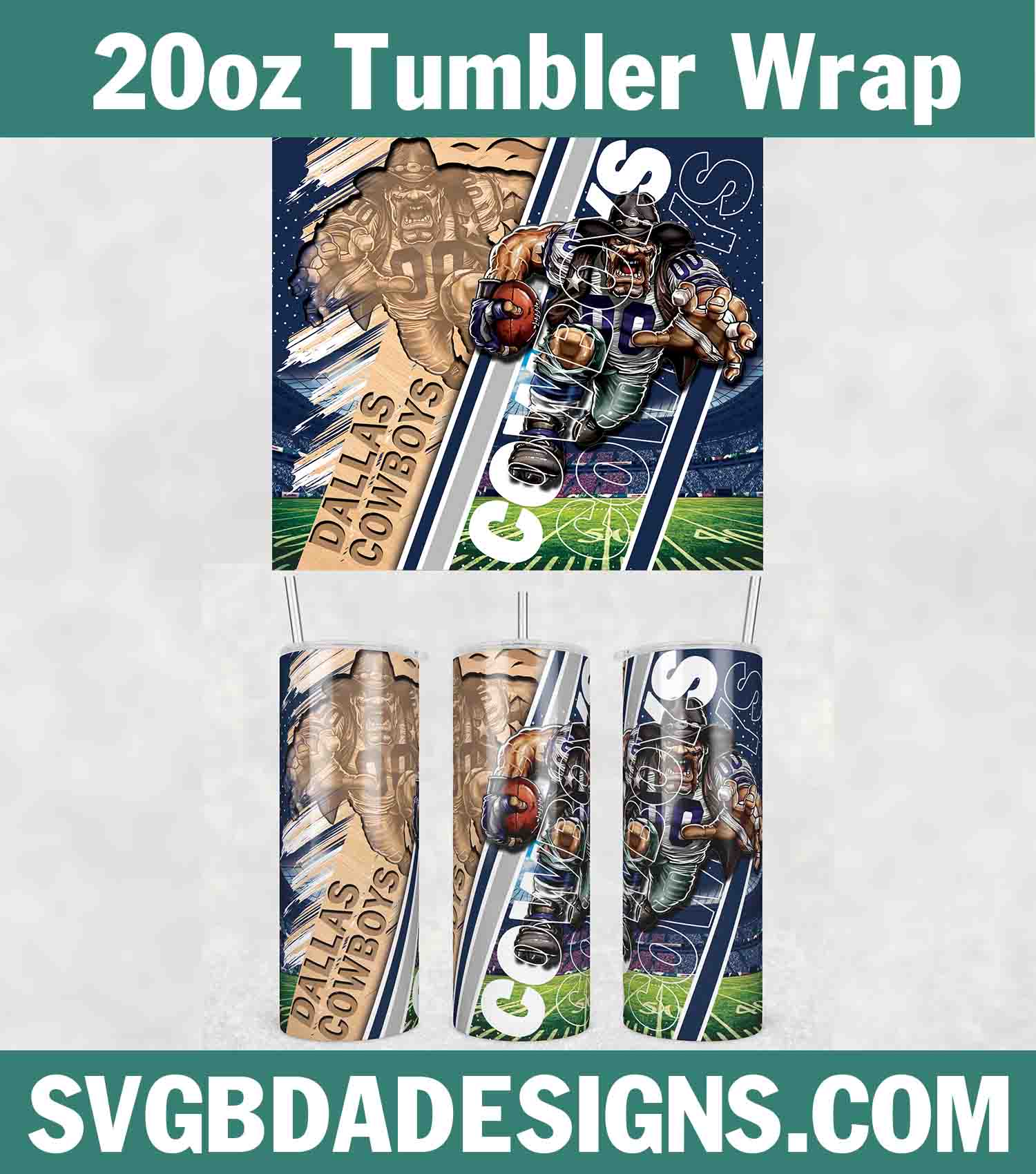 Dallas Cowboys Wood Mascot Tumbler Wrap, NFL Template 20oz, - Inspire ...