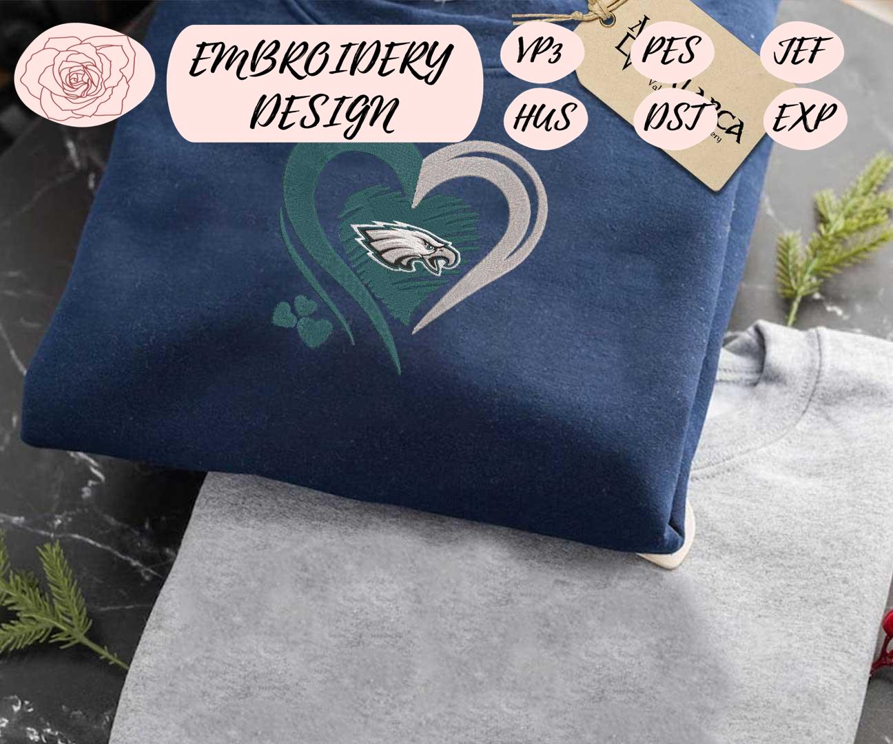 NFL Philadelphia Eagles Heart Embroidery Design, NFL Footbal | Inspire ...