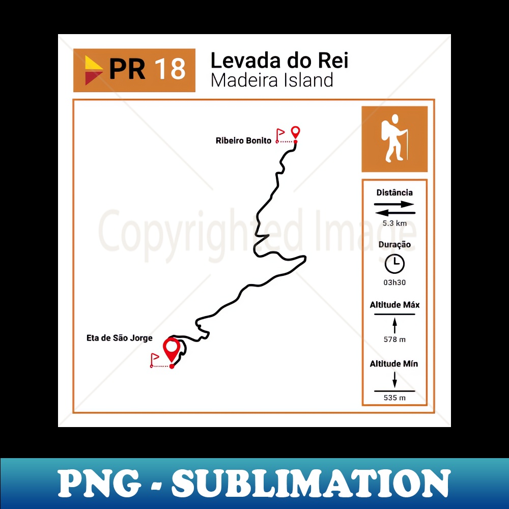 Madeira Island PR18 LEVADA DO REI trail map - Retro PNG Subl - Inspire ...