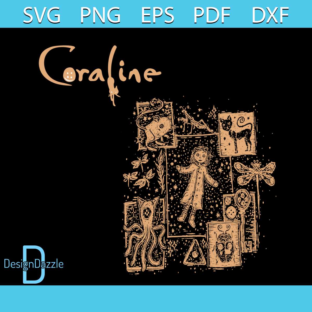 Vintage Coraline Cat Button Eyes SVG Cutting Digital File | Inspire Uplift