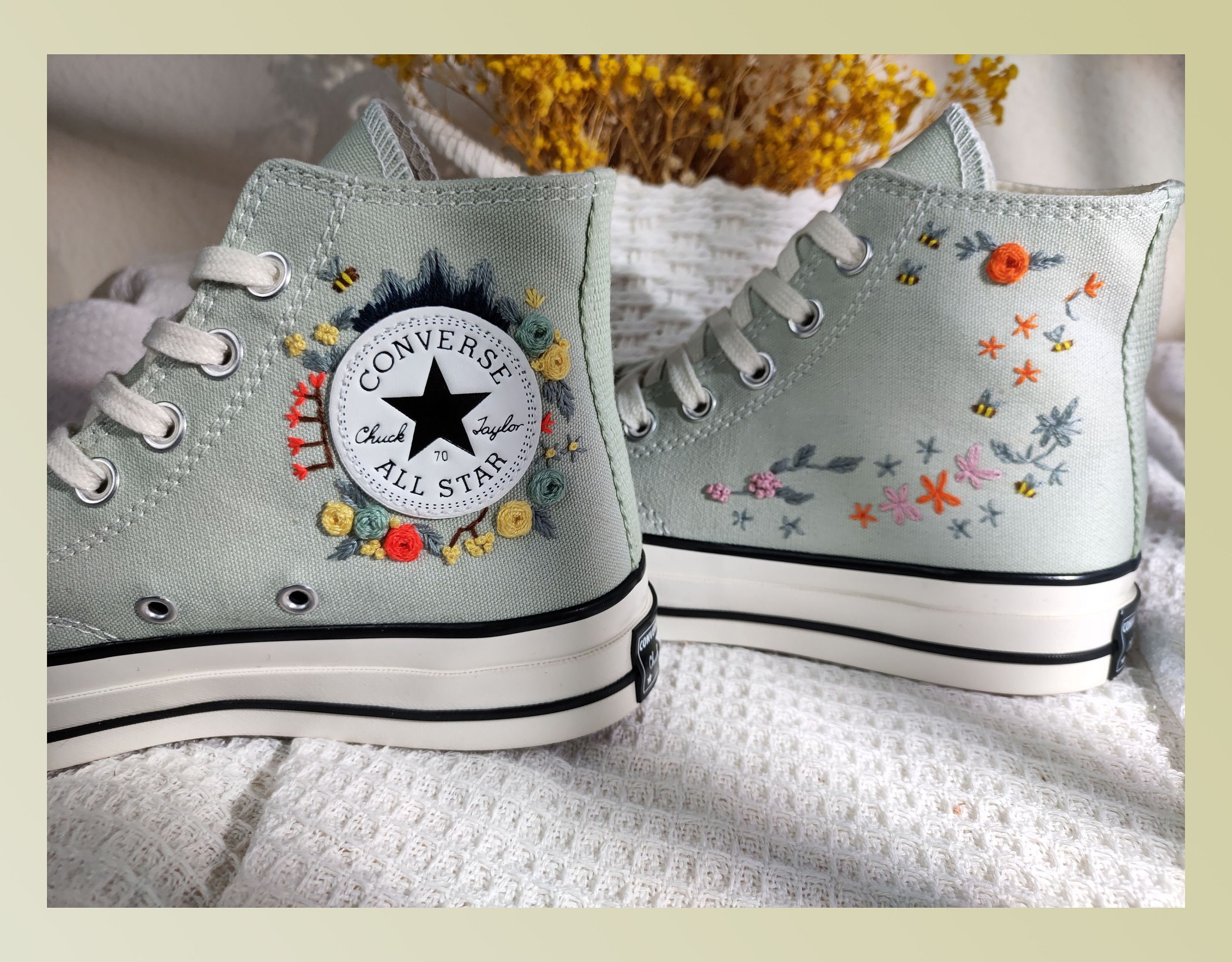 Custom Embroidery Shoes, Flower Converse Handmade, Women's S | Inspire ...