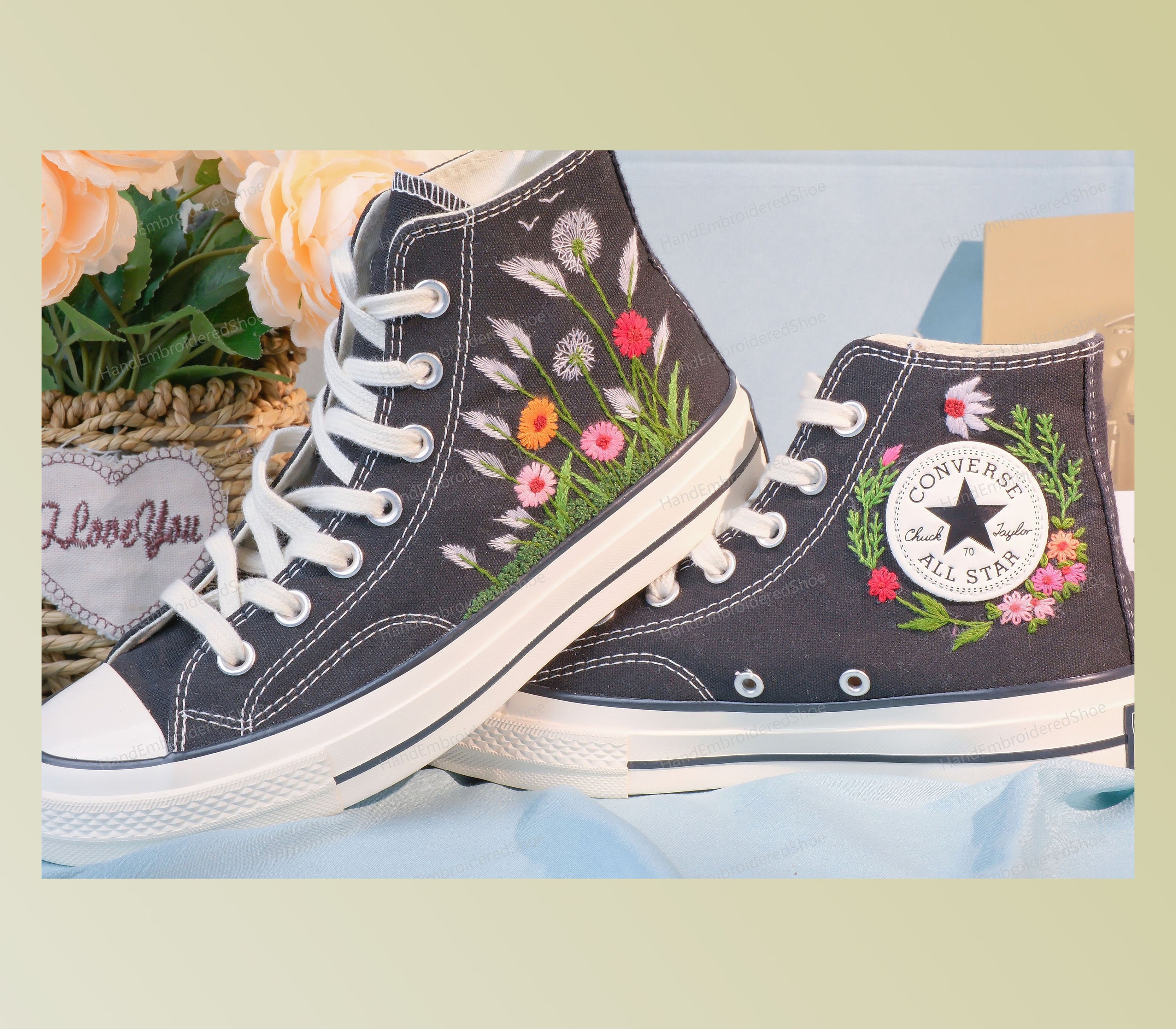 Custom Embroidery Shoes, Flower Converse Handmade, Women's S | Inspire ...