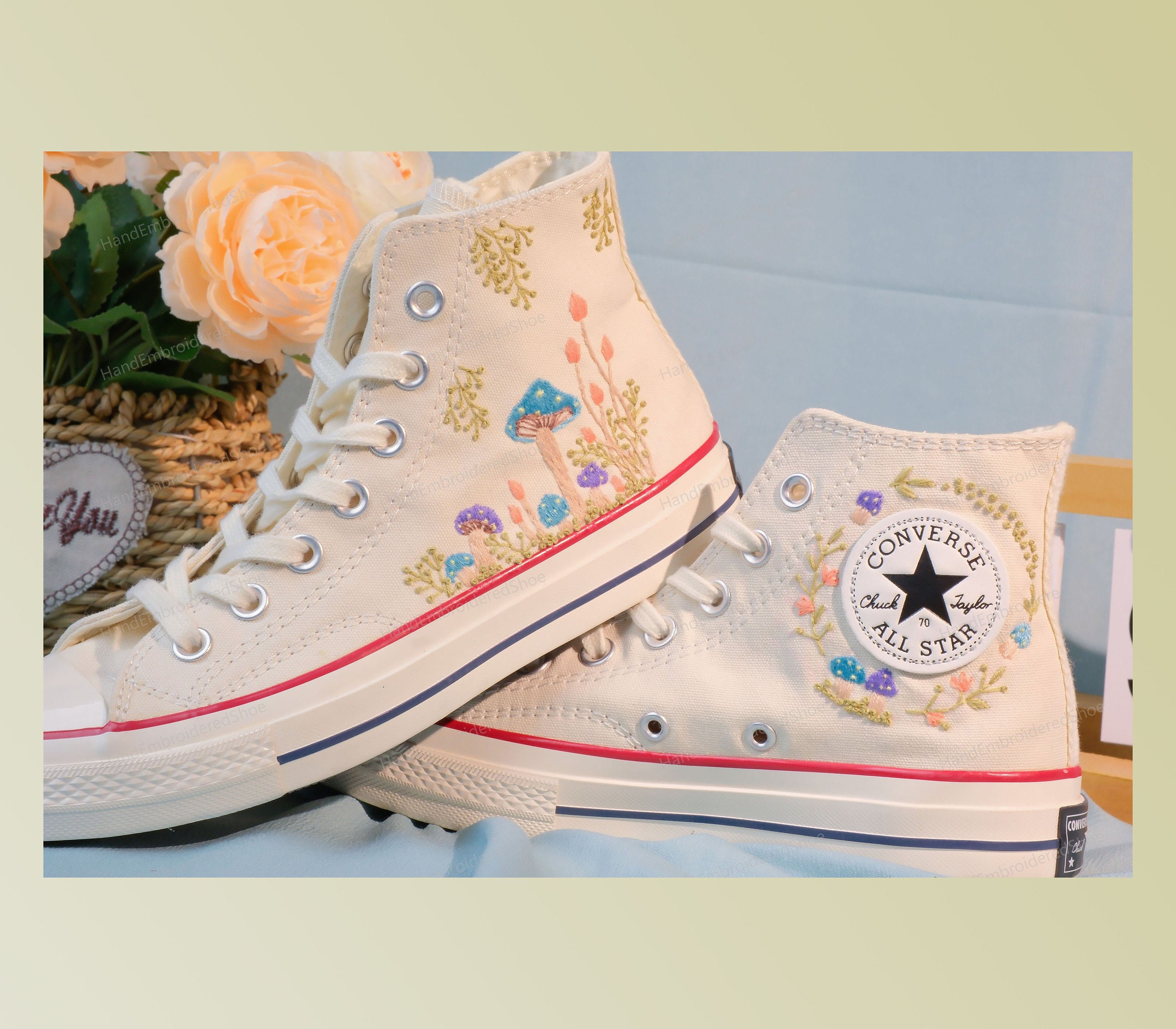 Custom Embroidery Shoes, Flower Converse Handmade, Women's S | Inspire ...
