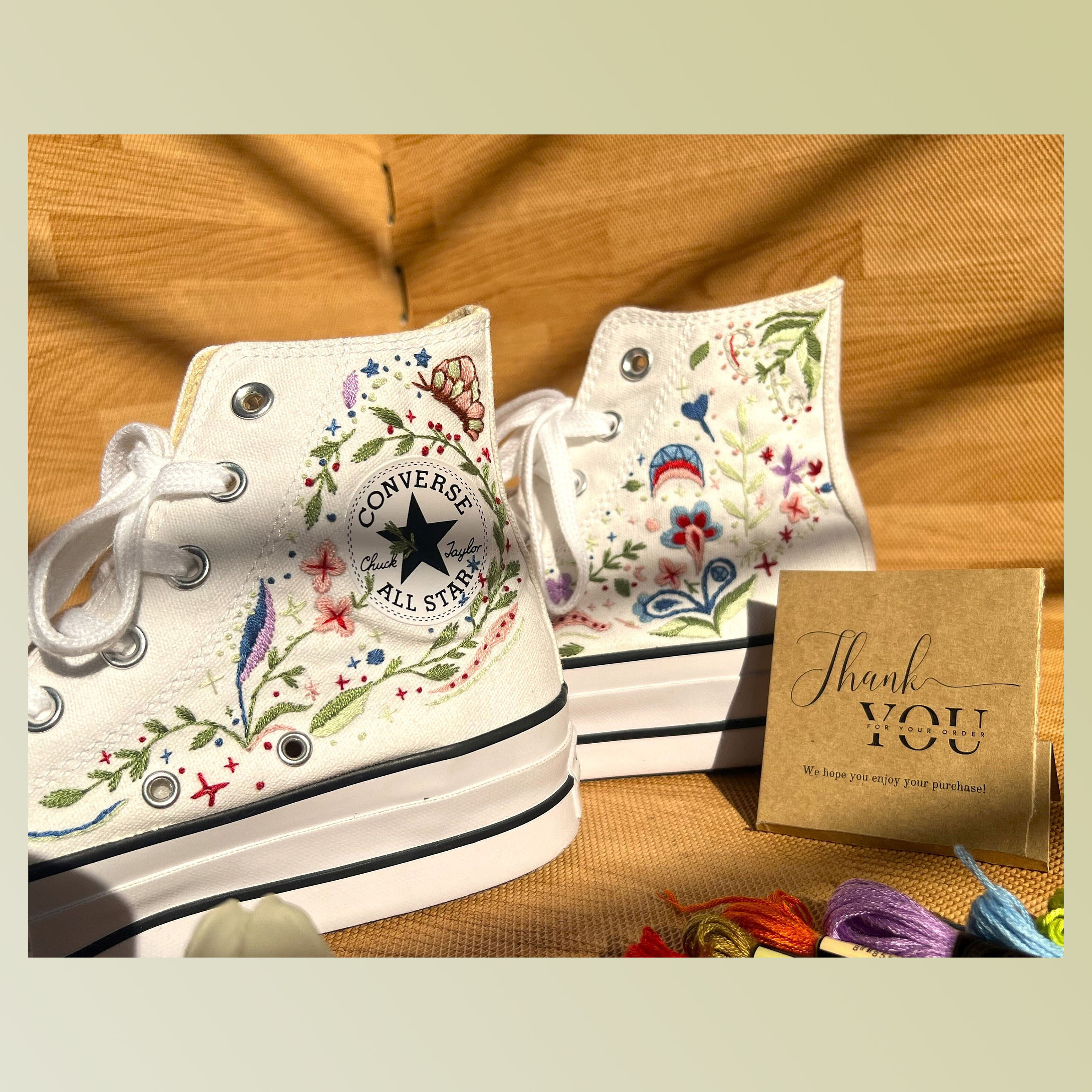 Custom Floral Embroidered Shoes, Handmade Embroidered Conver | Inspire Uplift