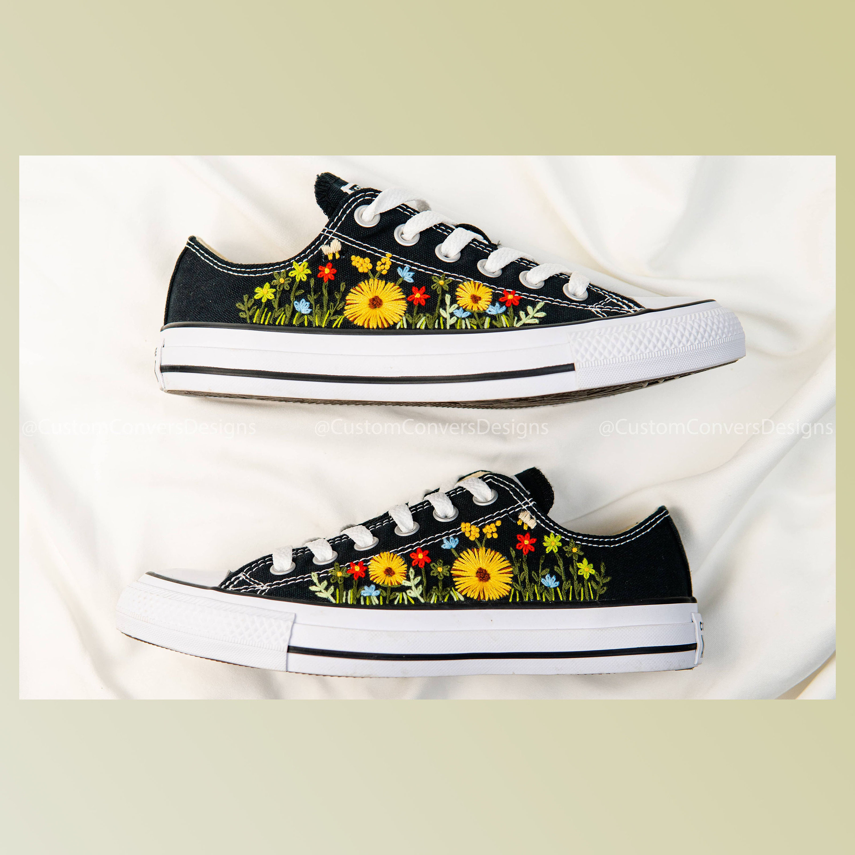 Custom Floral Embroidered Shoes, Handmade Embroidered Conver | Inspire ...