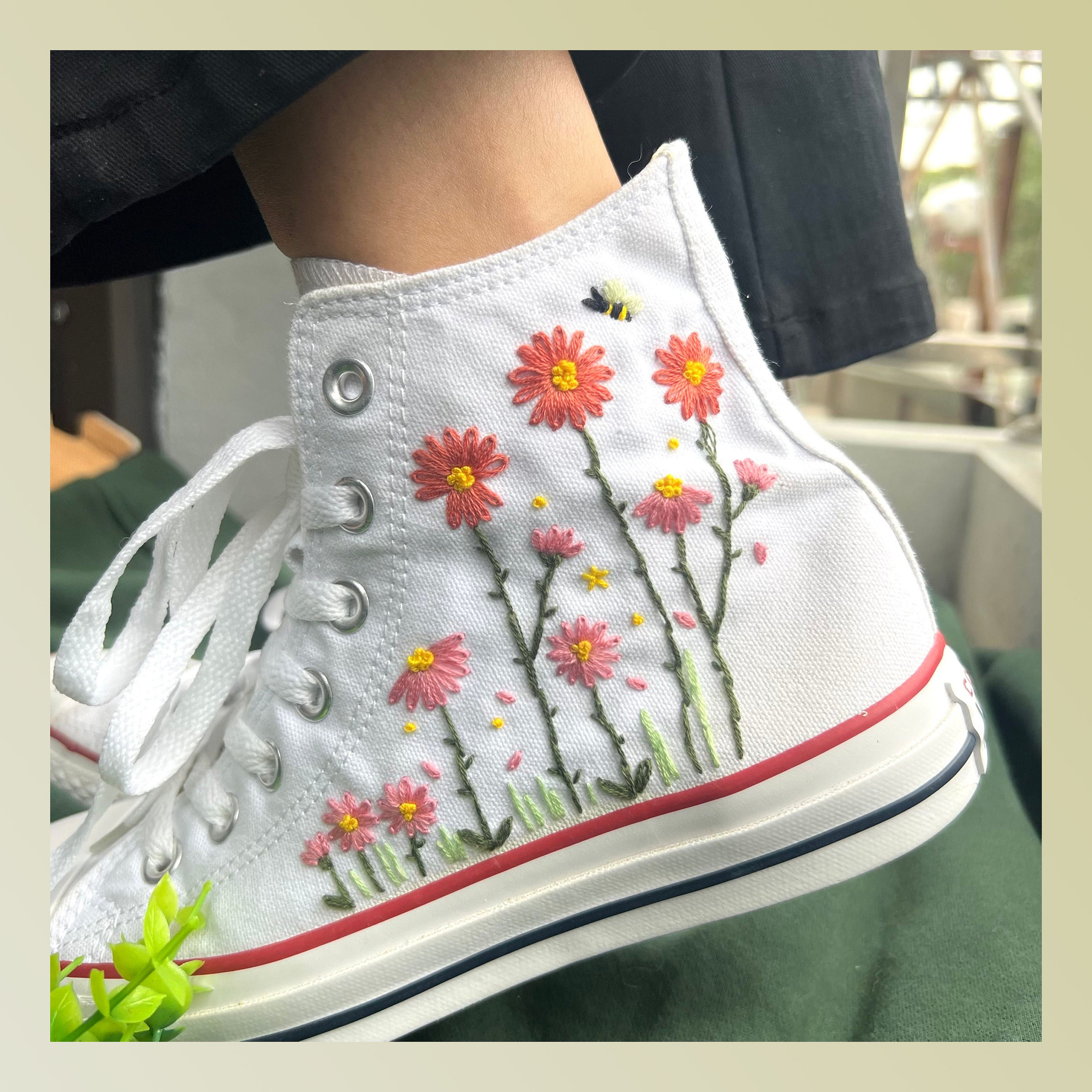 Custom Floral Embroidered Shoes, Handmade Embroidered Conver | Inspire ...