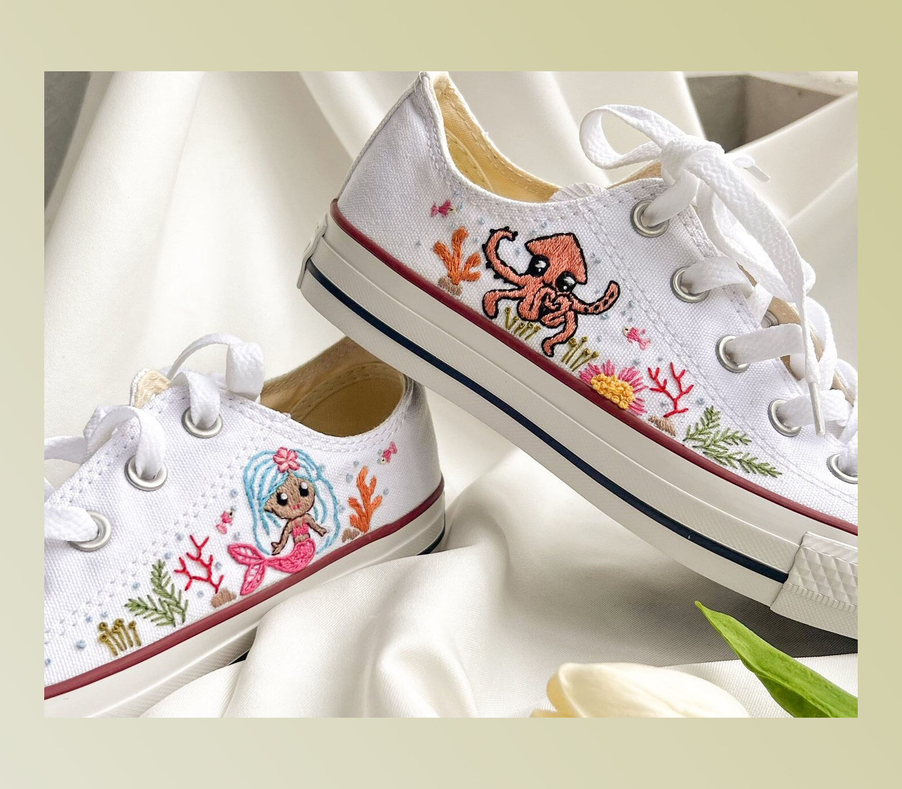Custom Floral Embroidered Shoes, Handmade Embroidered Conver | Inspire ...