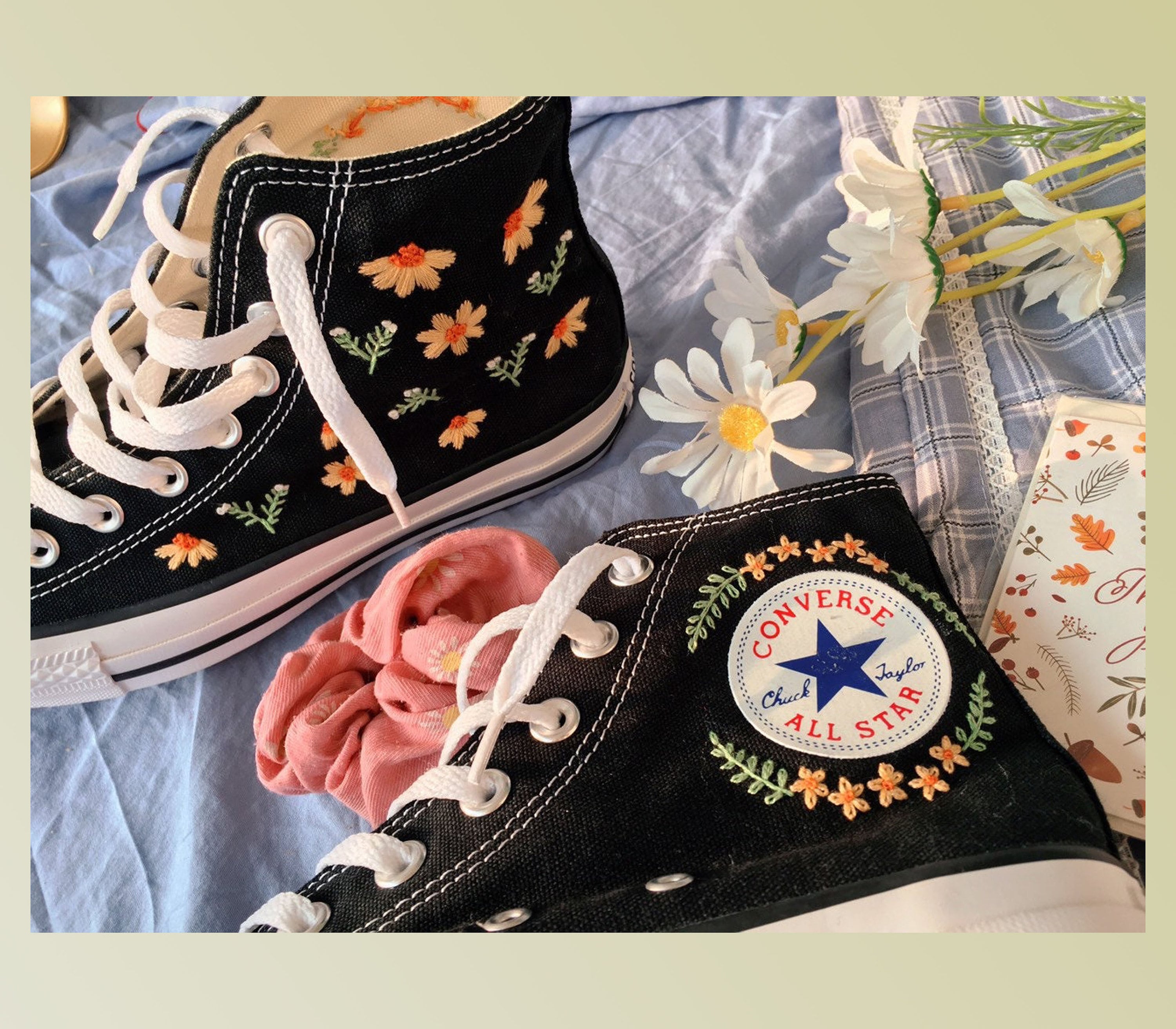 Custom Floral Embroidered Shoes, Handmade Embroidered Conver | Inspire Uplift