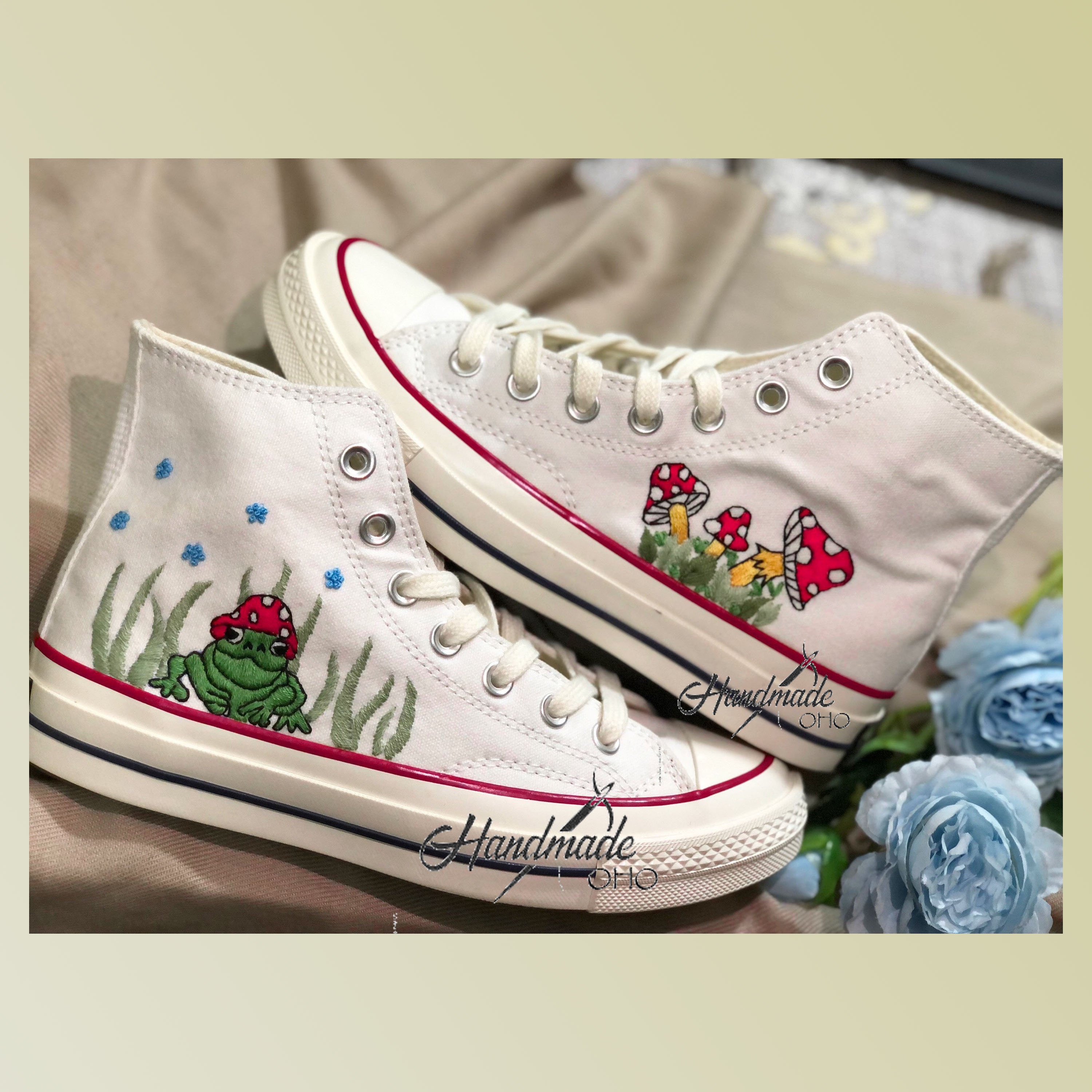 Custom Floral Embroidered Shoes, Handmade Embroidered Conver | Inspire ...