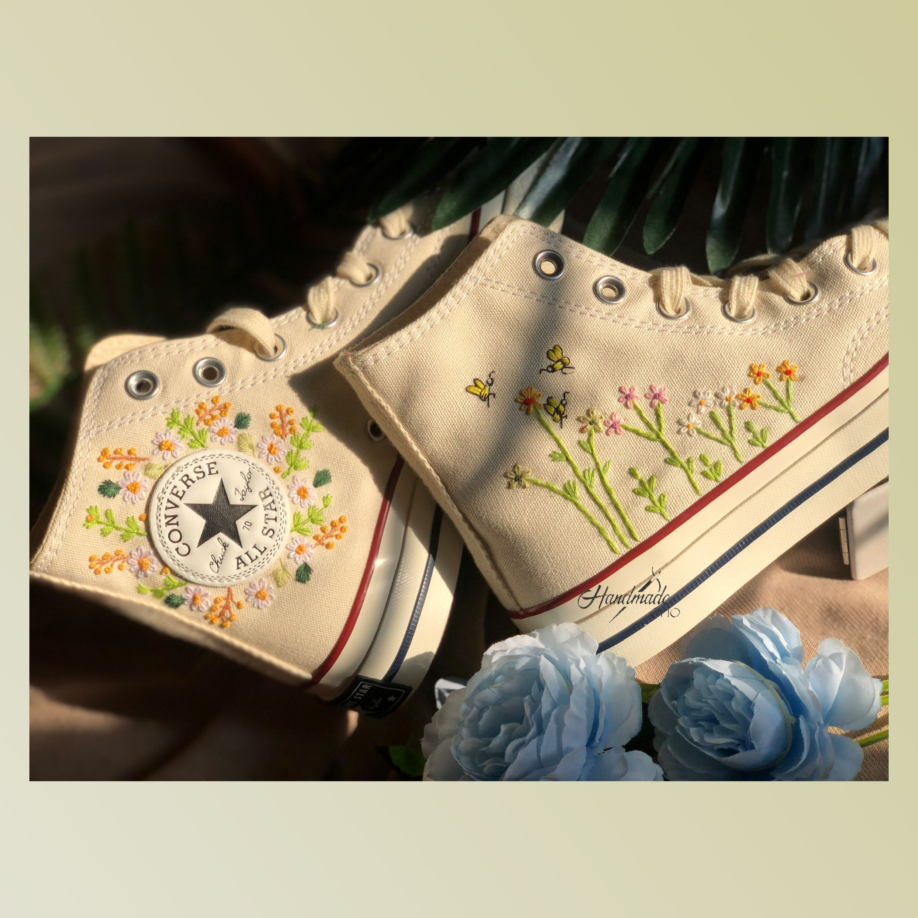 Custom Floral Embroidered Shoes, Handmade Embroidered Conver | Inspire Uplift