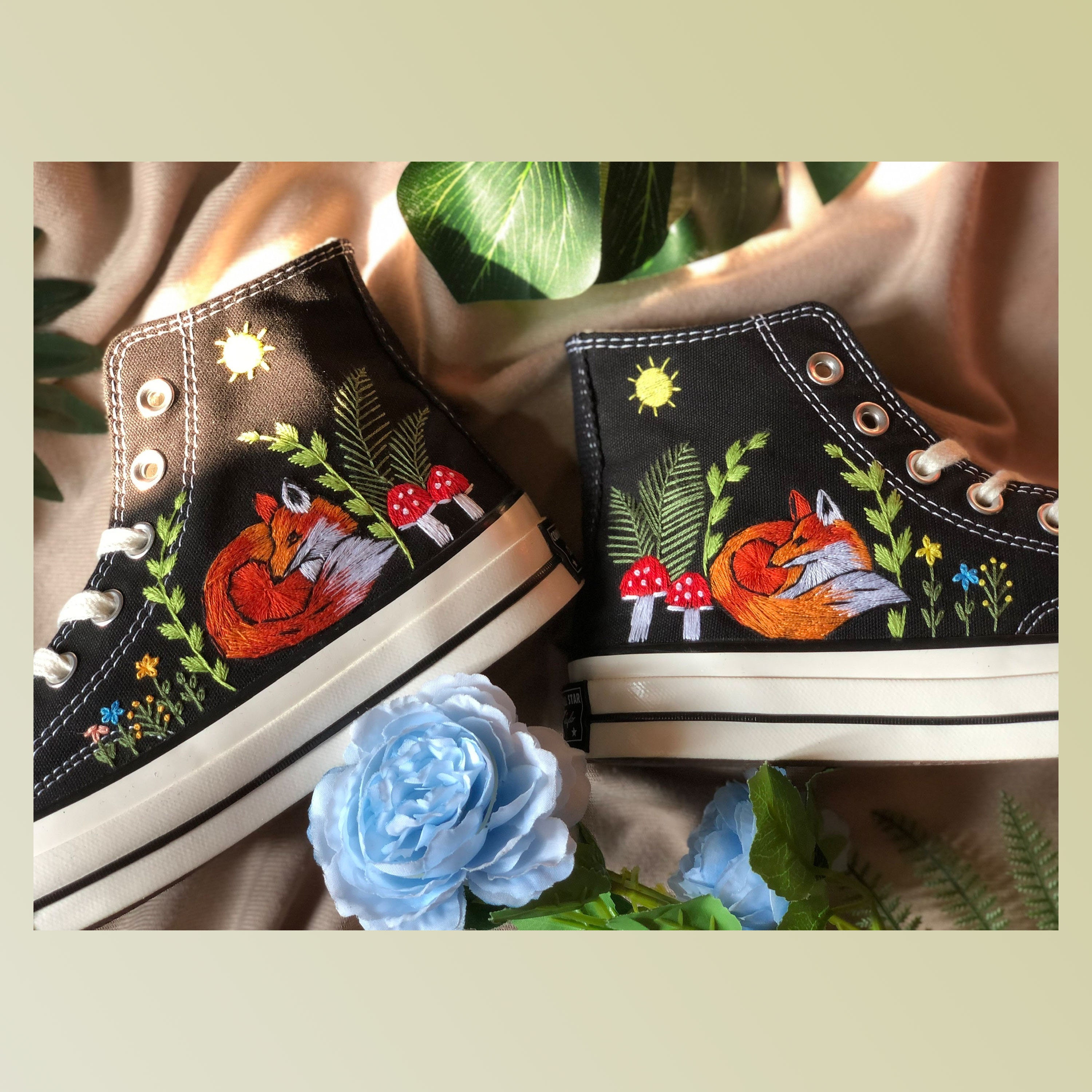 Custom Floral Embroidered Shoes, Handmade Embroidered Conver | Inspire ...