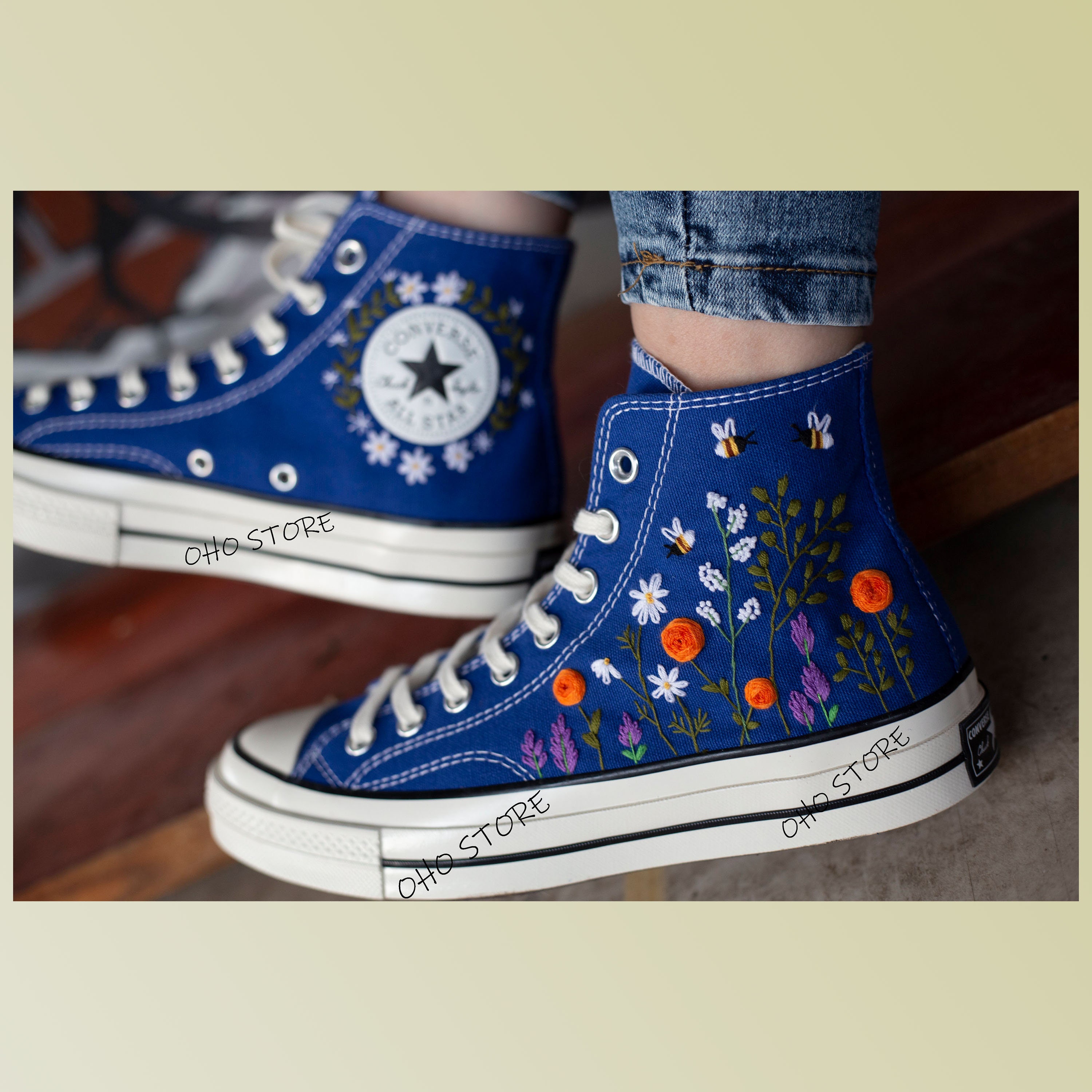 Custom Floral Embroidered Shoes, Handmade Embroidered Conver | Inspire ...