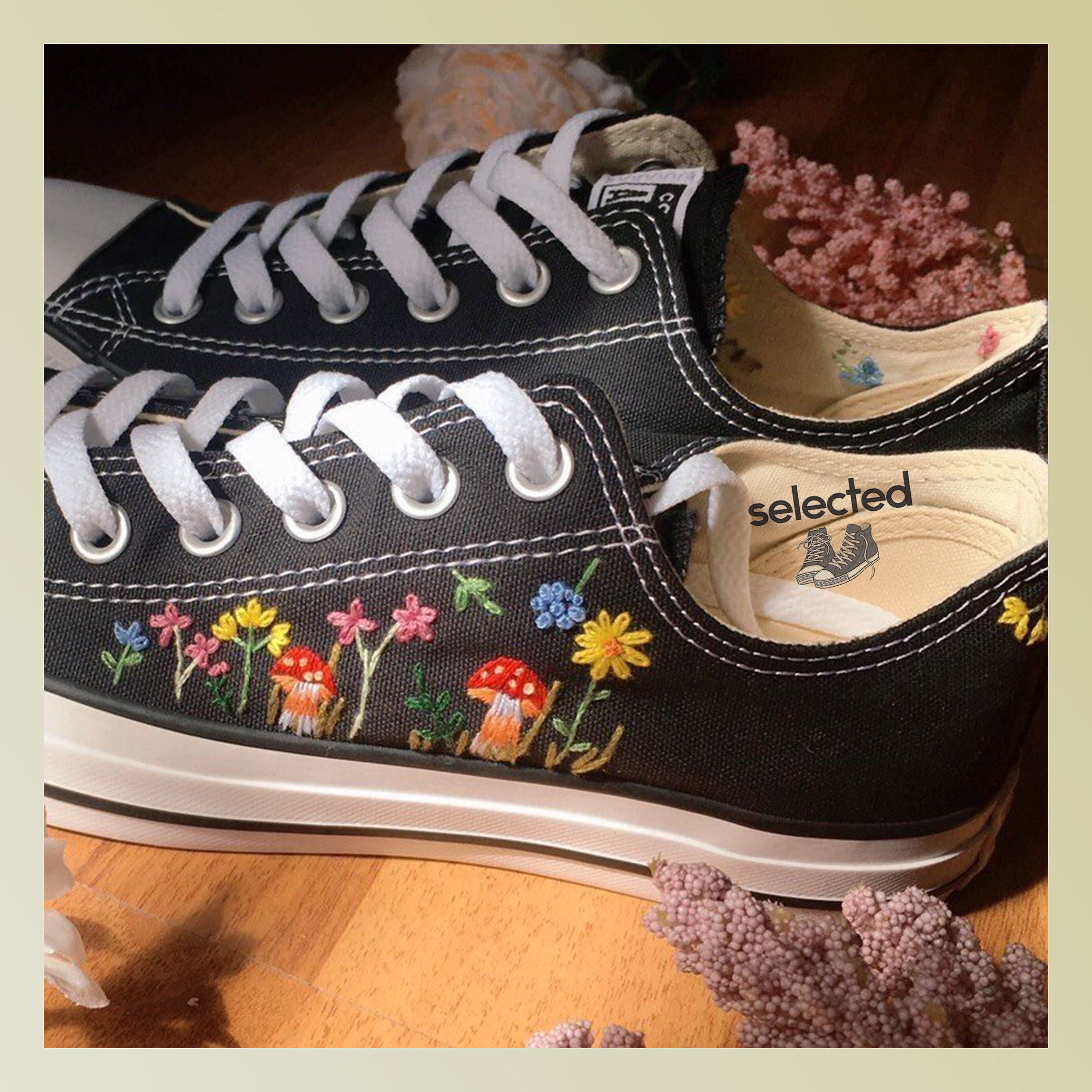 Embroidery Mushroom, Midnight Mushroom Converse, Embroidered | Inspire Uplift