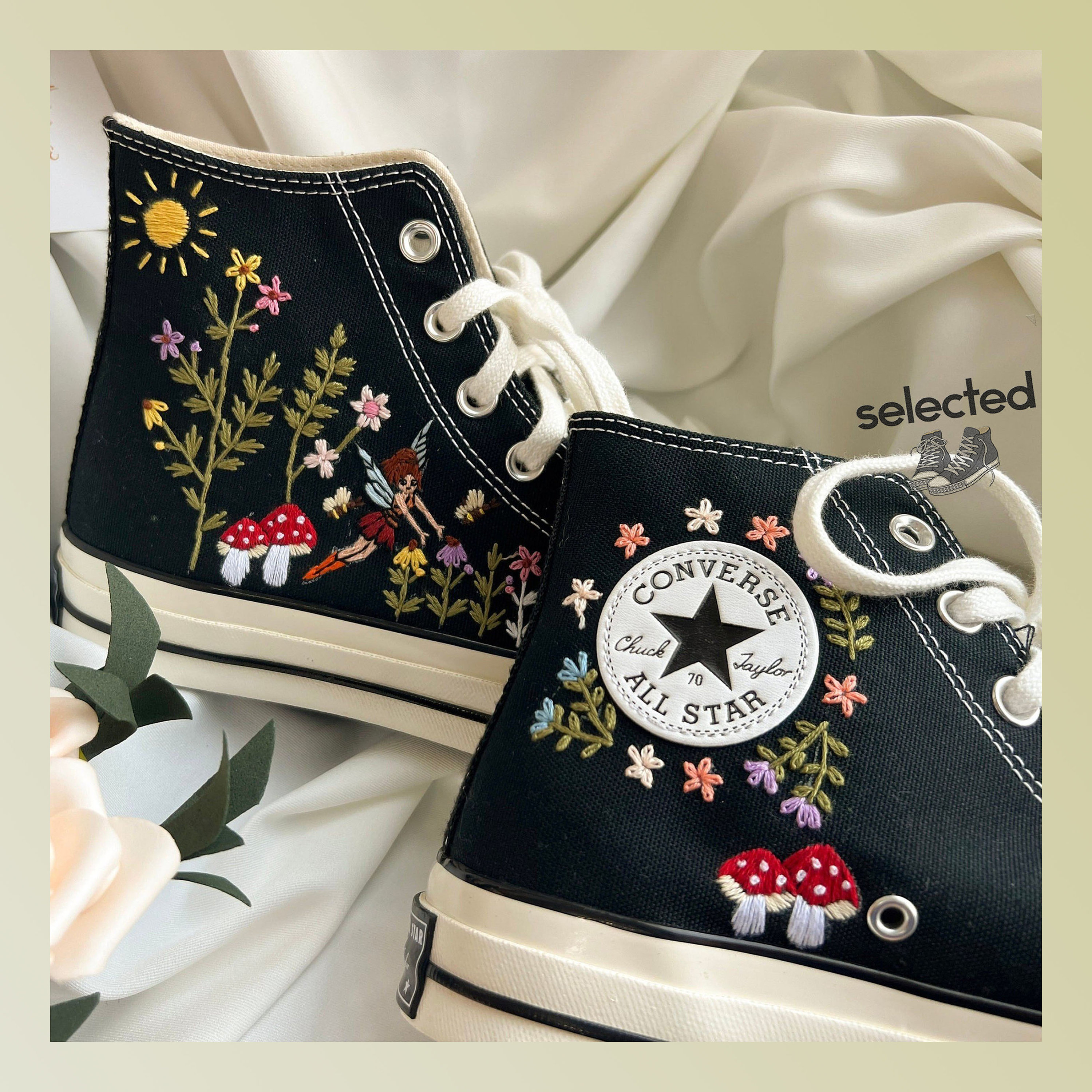 Tiny Flower Embroidery Converse, Mushroom Shoes, Embroidered | Inspire ...