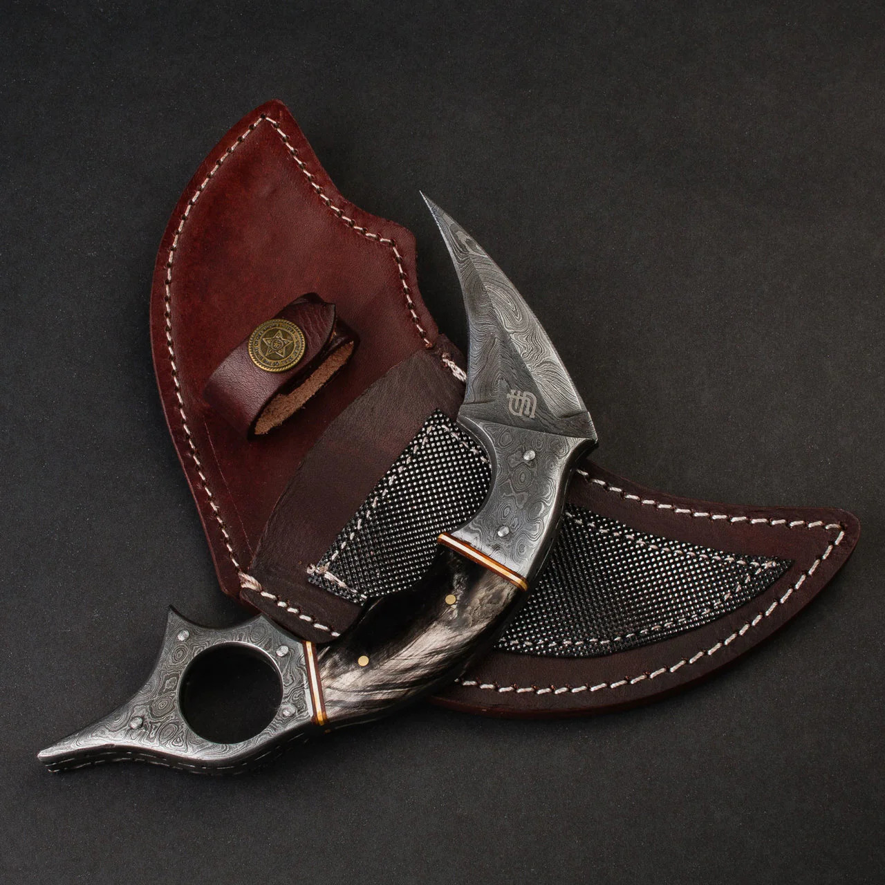 Dragon's Claw Damascus Steel Karambit, With Leather Sheat, B | Inspire ...