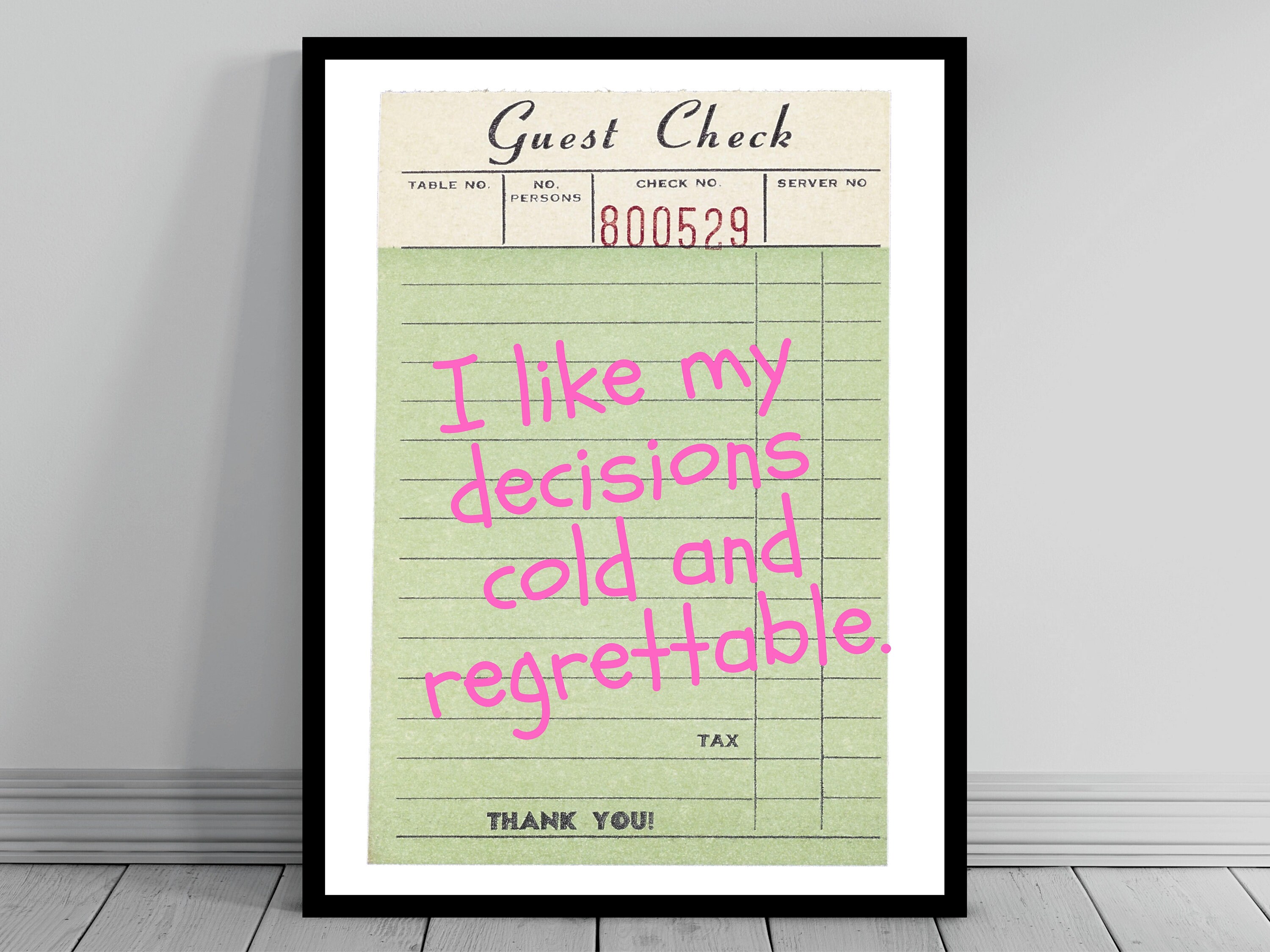 Retro Guest Check - Cold with Regret Trendy Wall Art Cock | Inspire Uplift