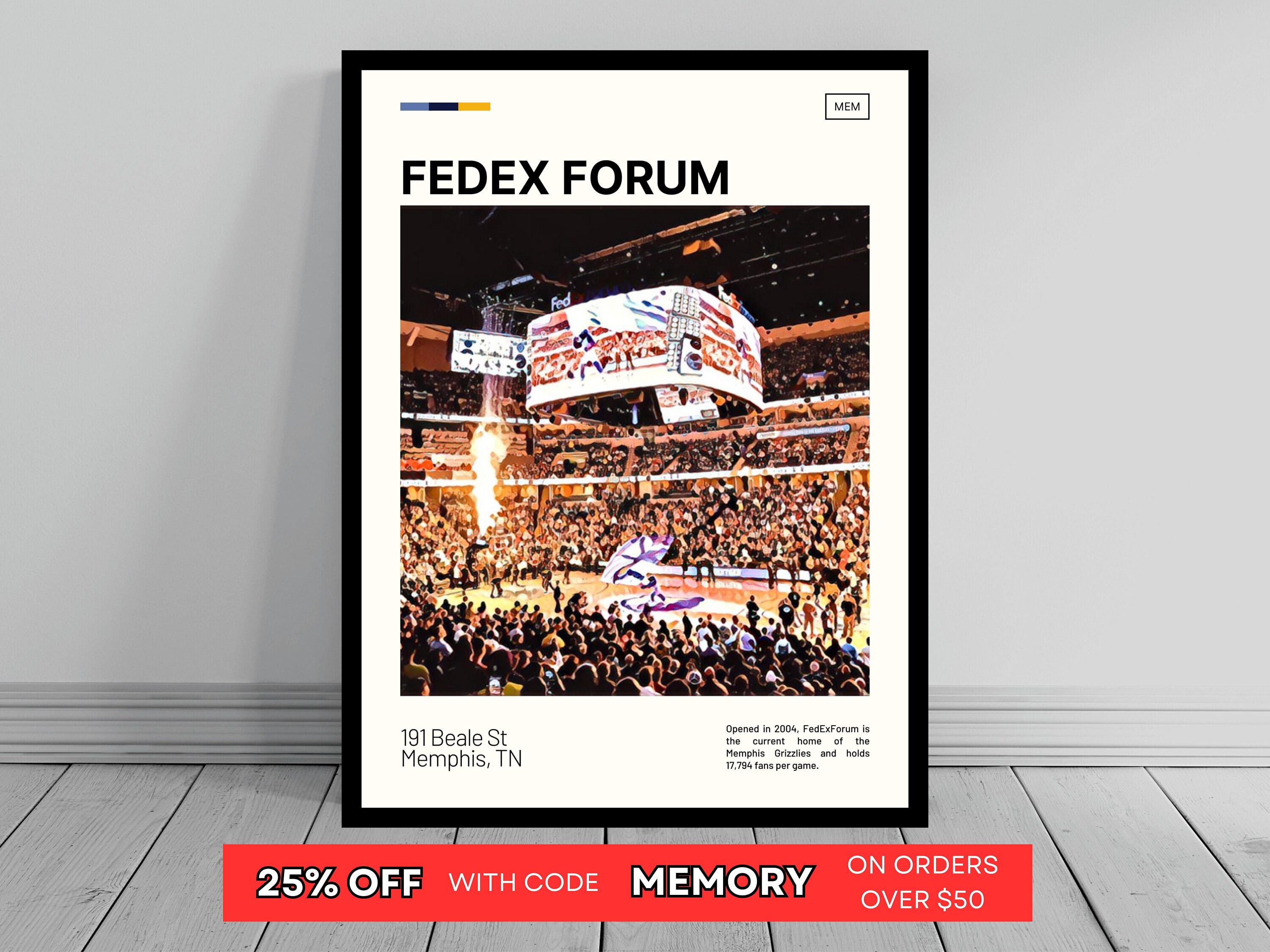 FedEx Forum Print Memphis Grizzlies Poster NBA Art NBA Ar | Inspire Uplift