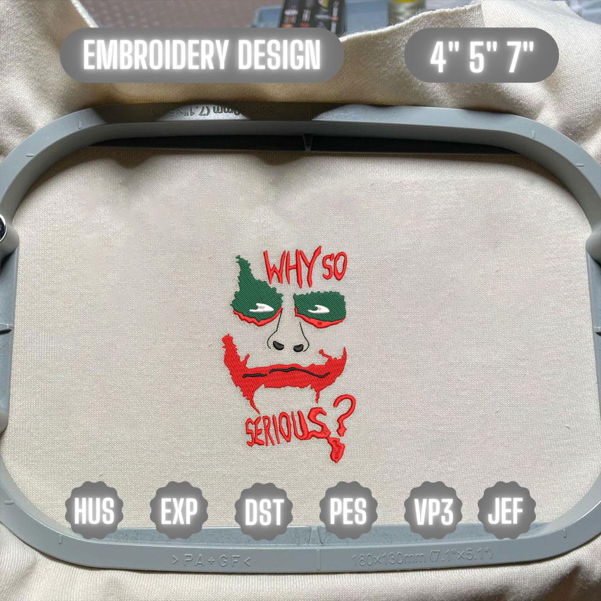 The Clown Why So Serious Embroidery Design, Horror Movie Hal | Inspire ...