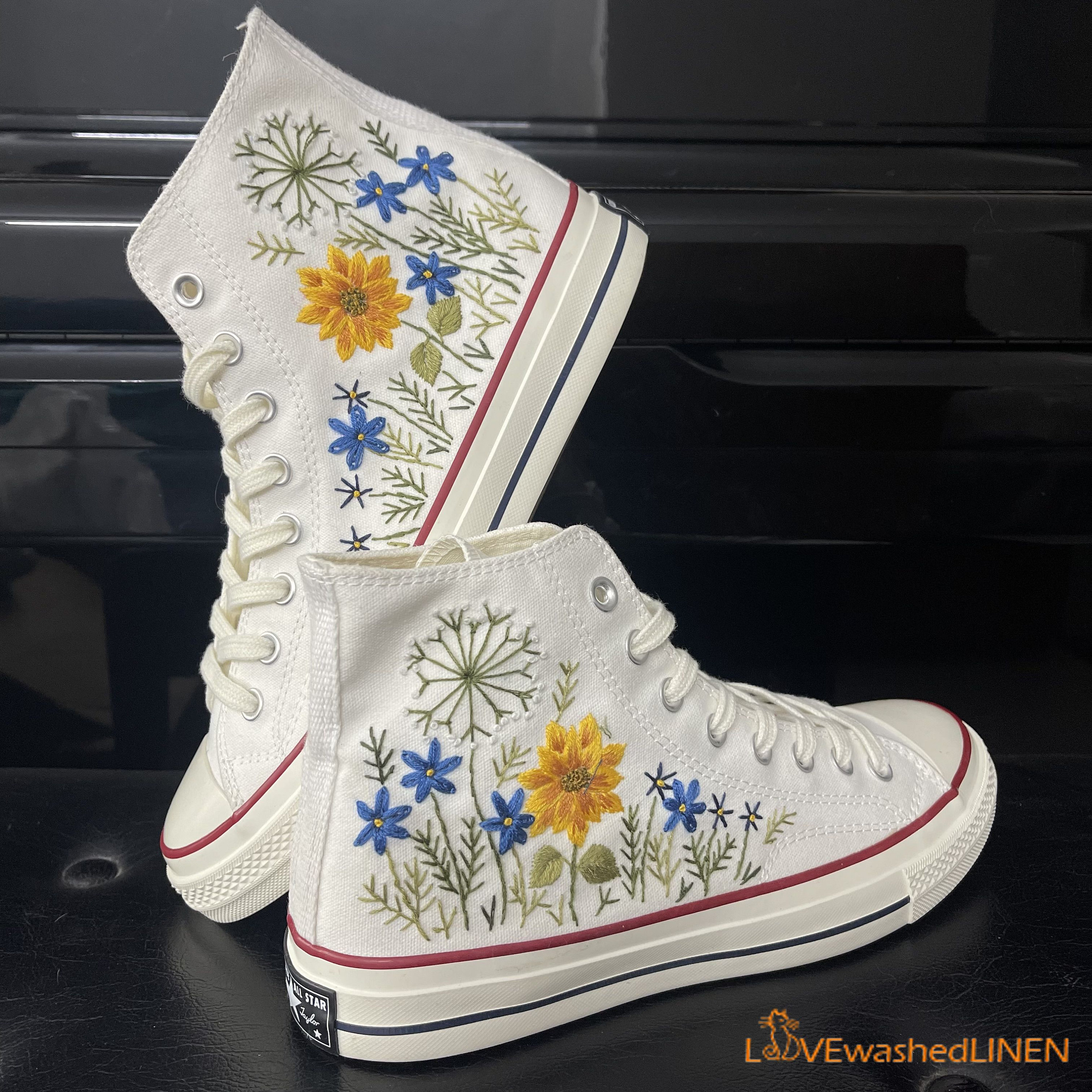 Custom Converse Chuck Taylor Embroidered ghosts and mushroom | Inspire Uplift