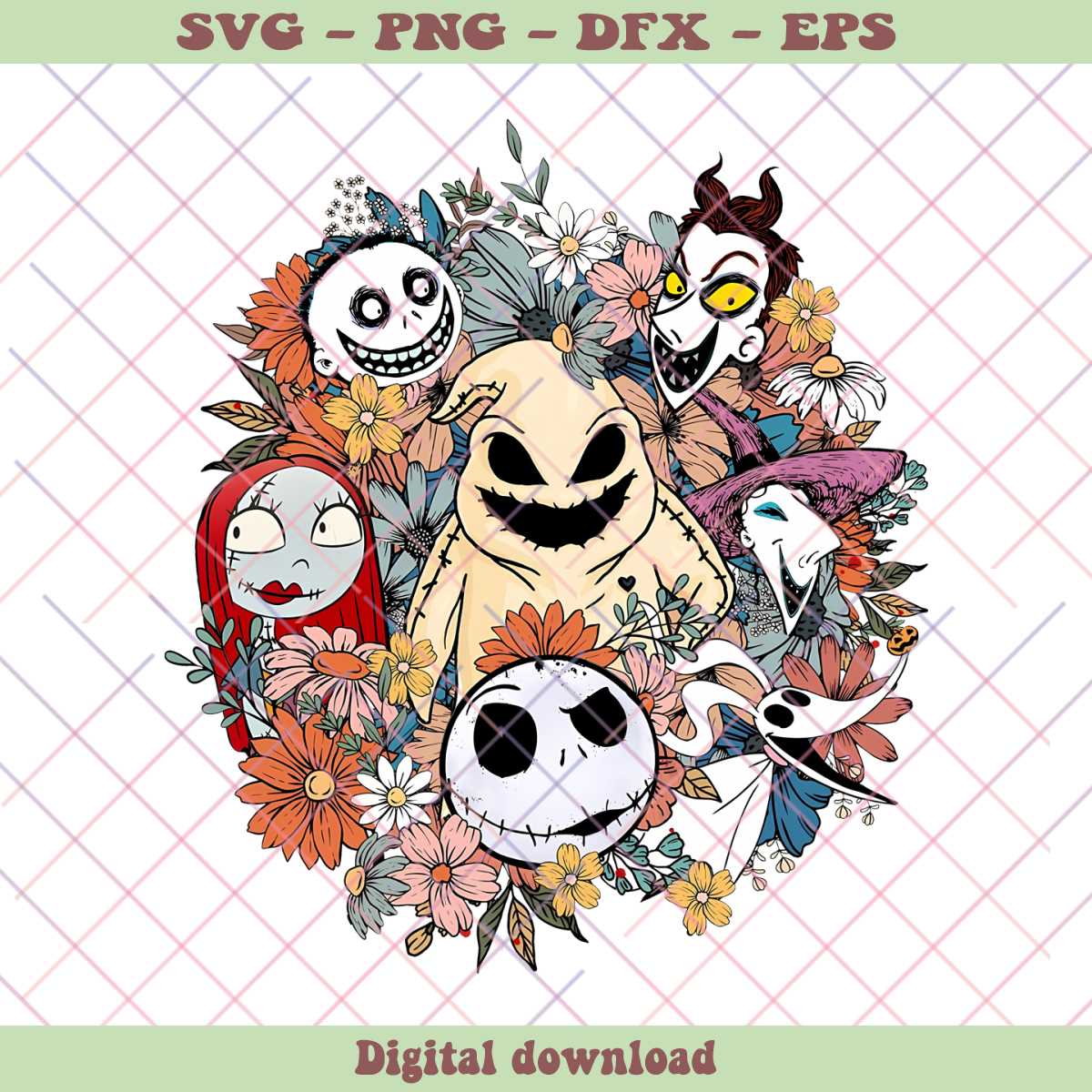 Nightmare Before Christmas Floral Jack Skellington PNG File | Inspire ...