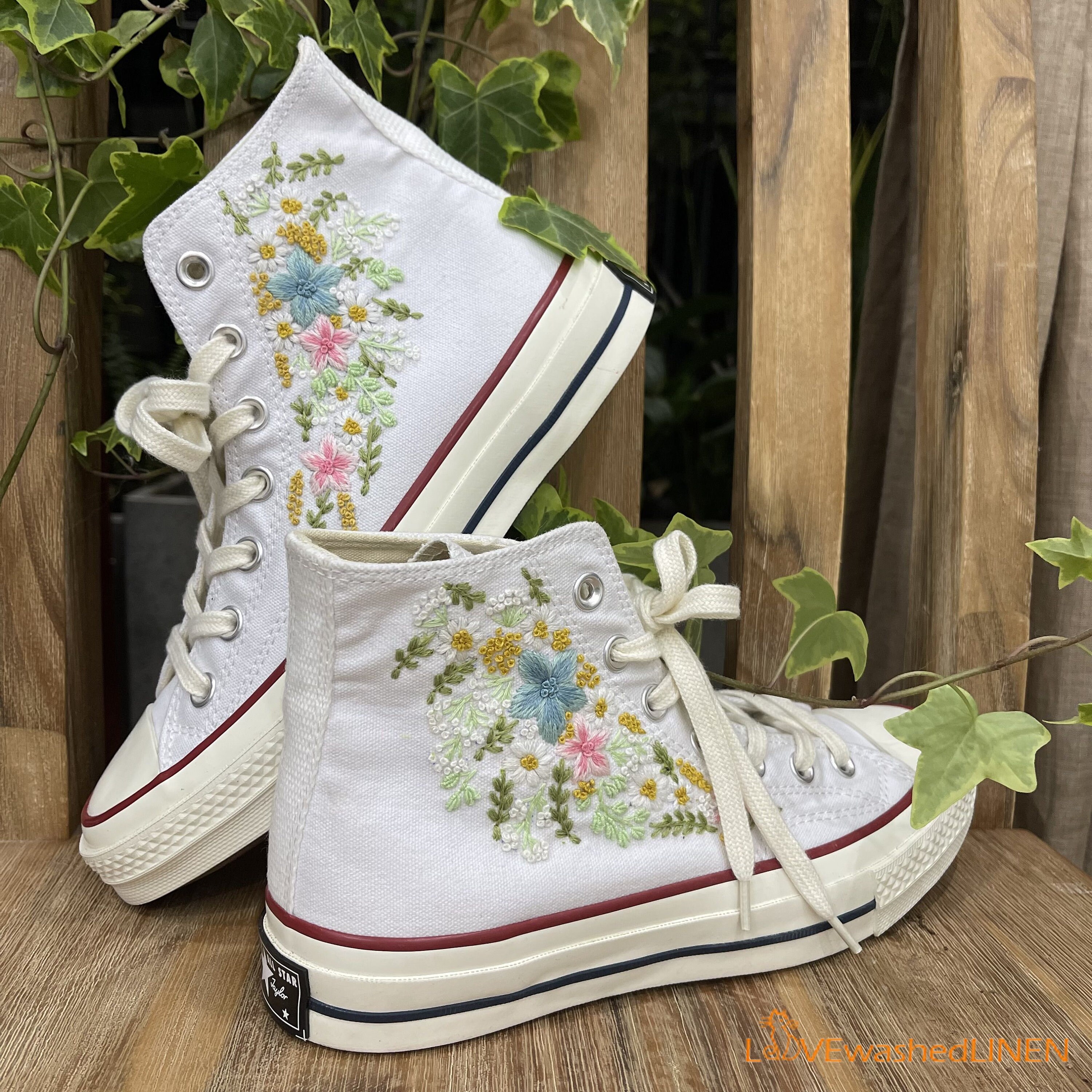 Custom Coverse Chuck Taylor, Wedding Flowers Embroidered Con | Inspire ...