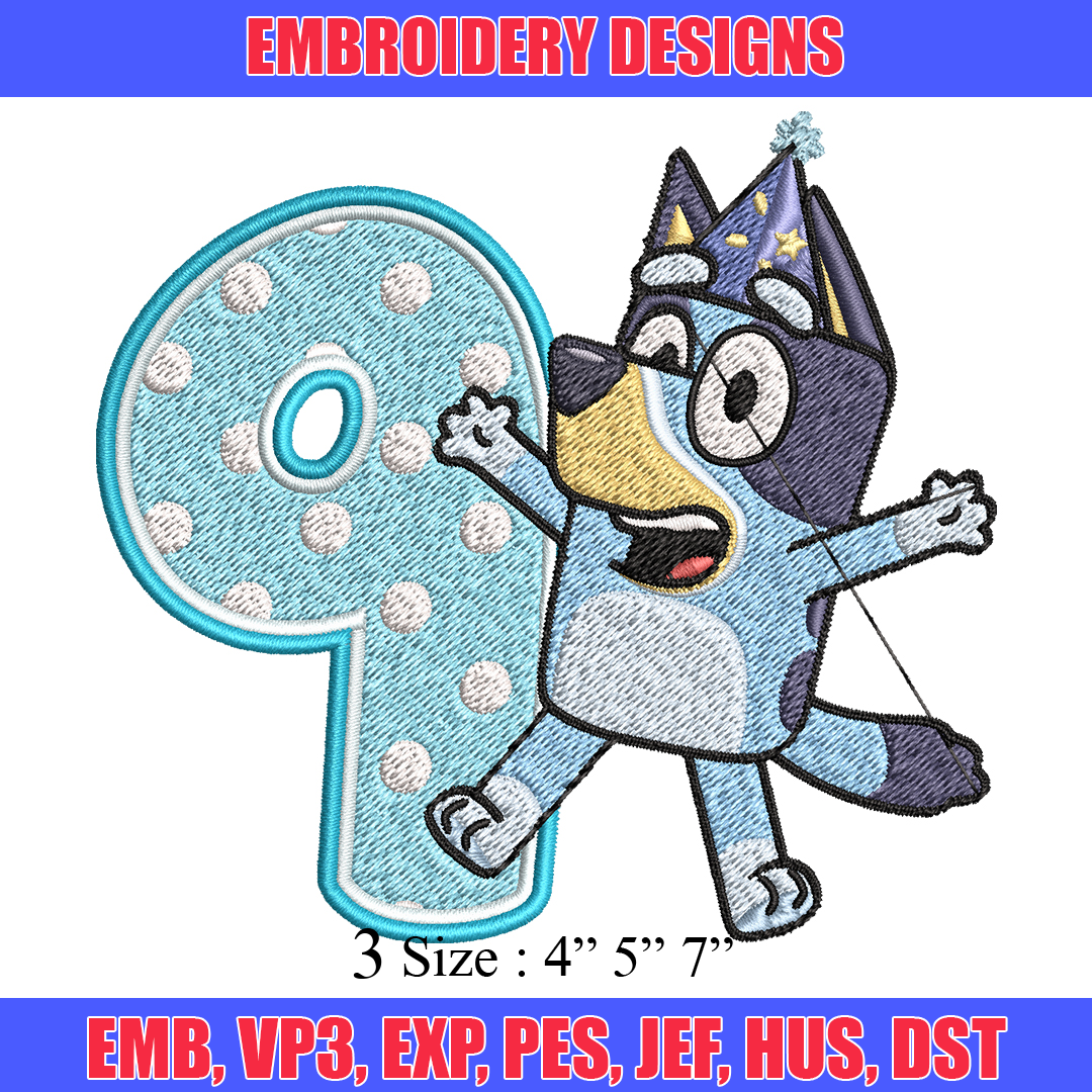 Bluey 9th Birthday Embroidery design, Bluey Cartoon Embroide | Inspire ...