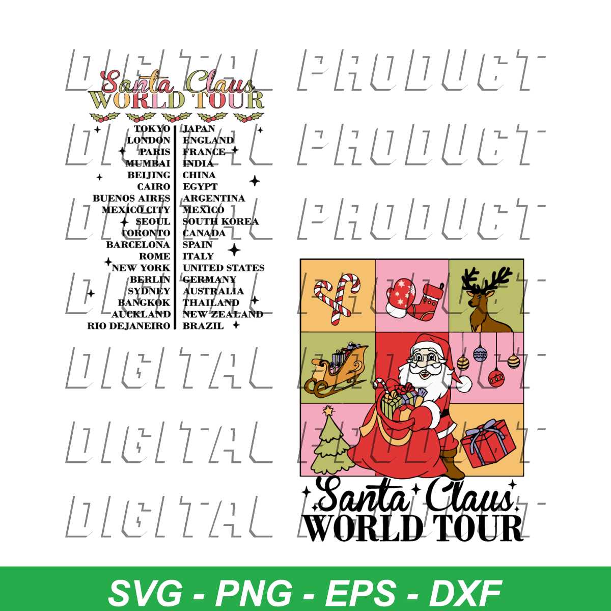 Retro Santa Claus World Tour Funny Christmas SVG Download | Inspire Uplift