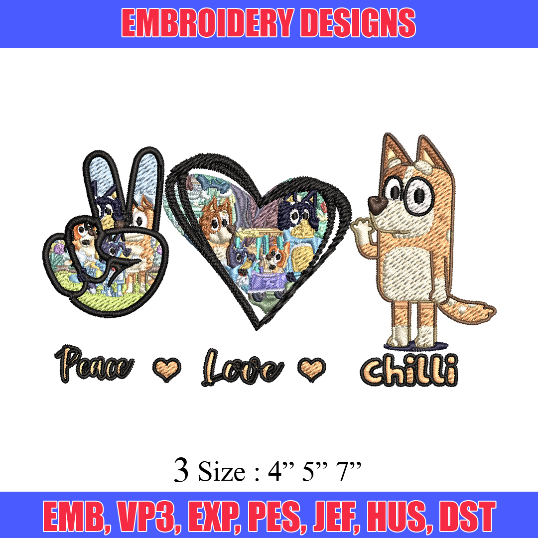 Bluey Peace Love bandit Embroidery design, Bluey cartoon Emb - Inspire ...