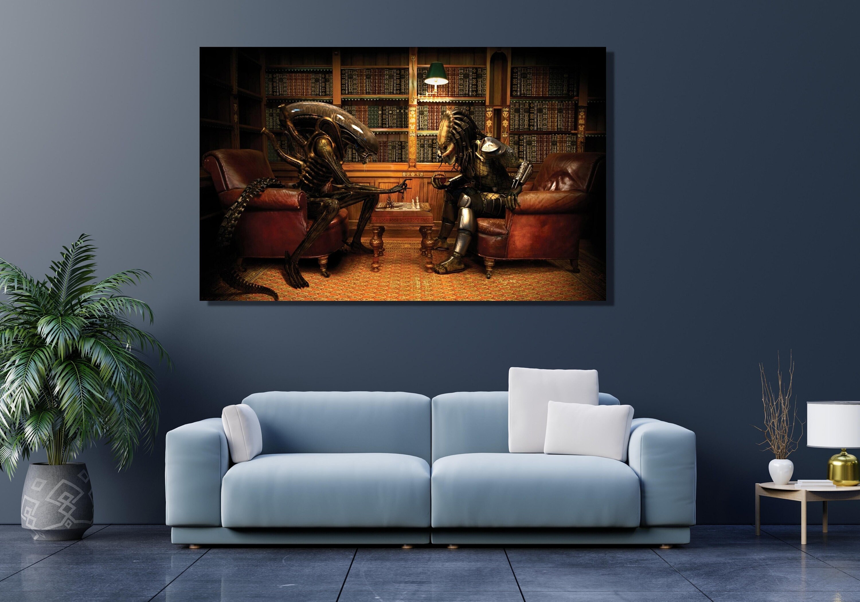 Alien vs Predator Playing Chess Canvas Wall Art Home Decor H | Inspire ...