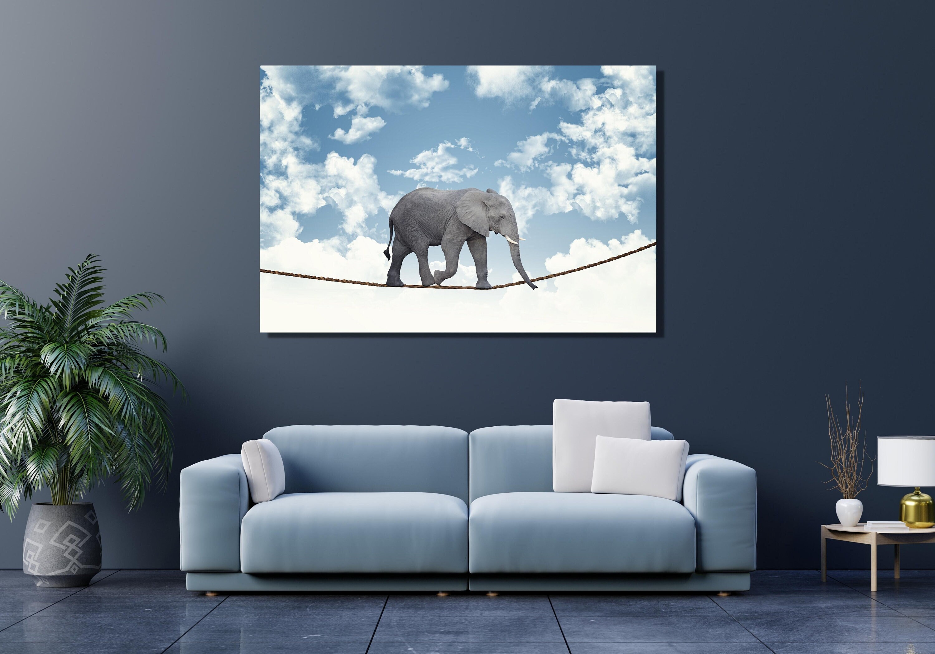 Elephant walking on a tightrope Canvas Wall Art , Giant Elep | Inspire ...