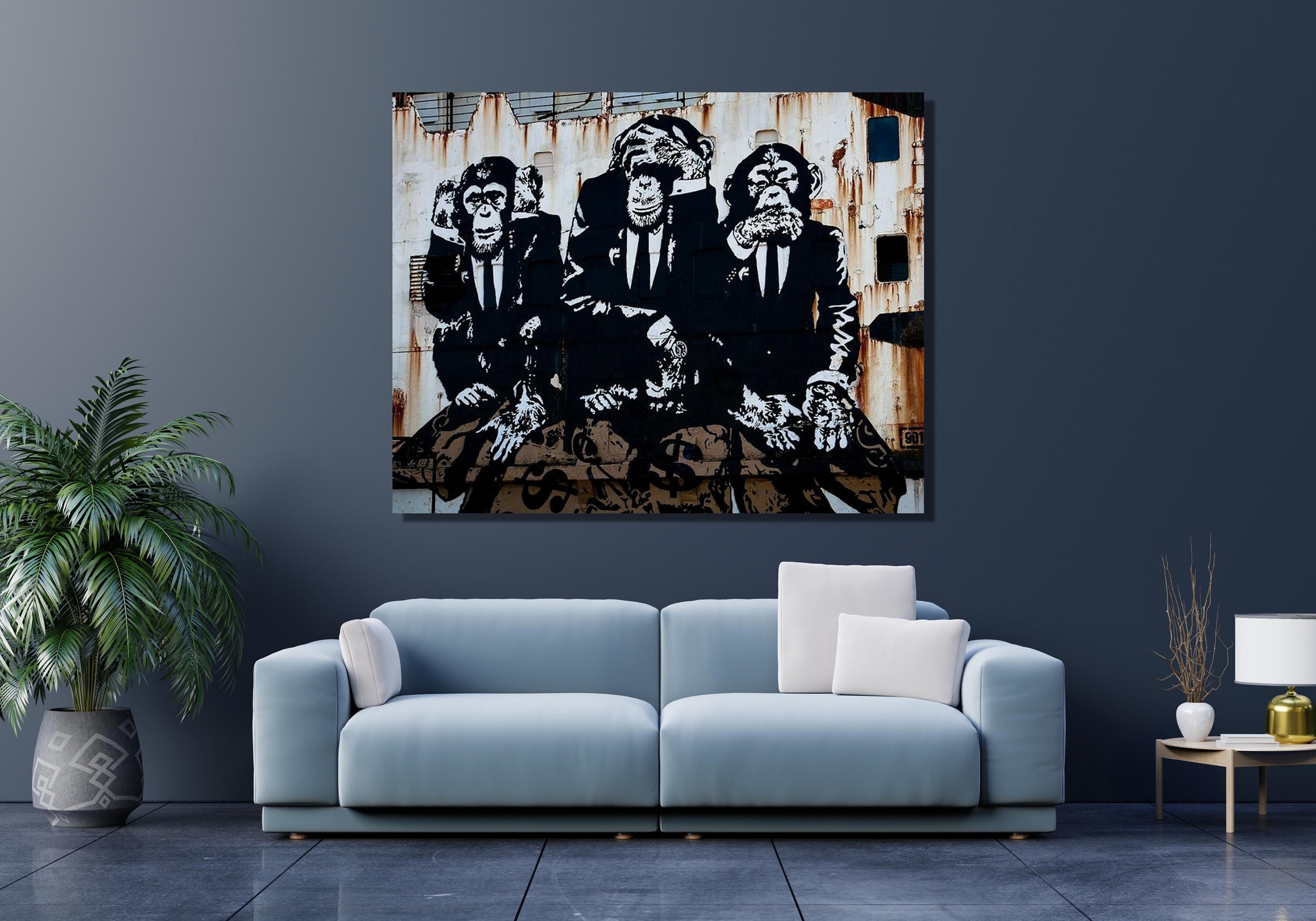 Banksy Three Wise Monkeys, Banksy 3 Funny Monkeys Canvas Wa | Inspire ...