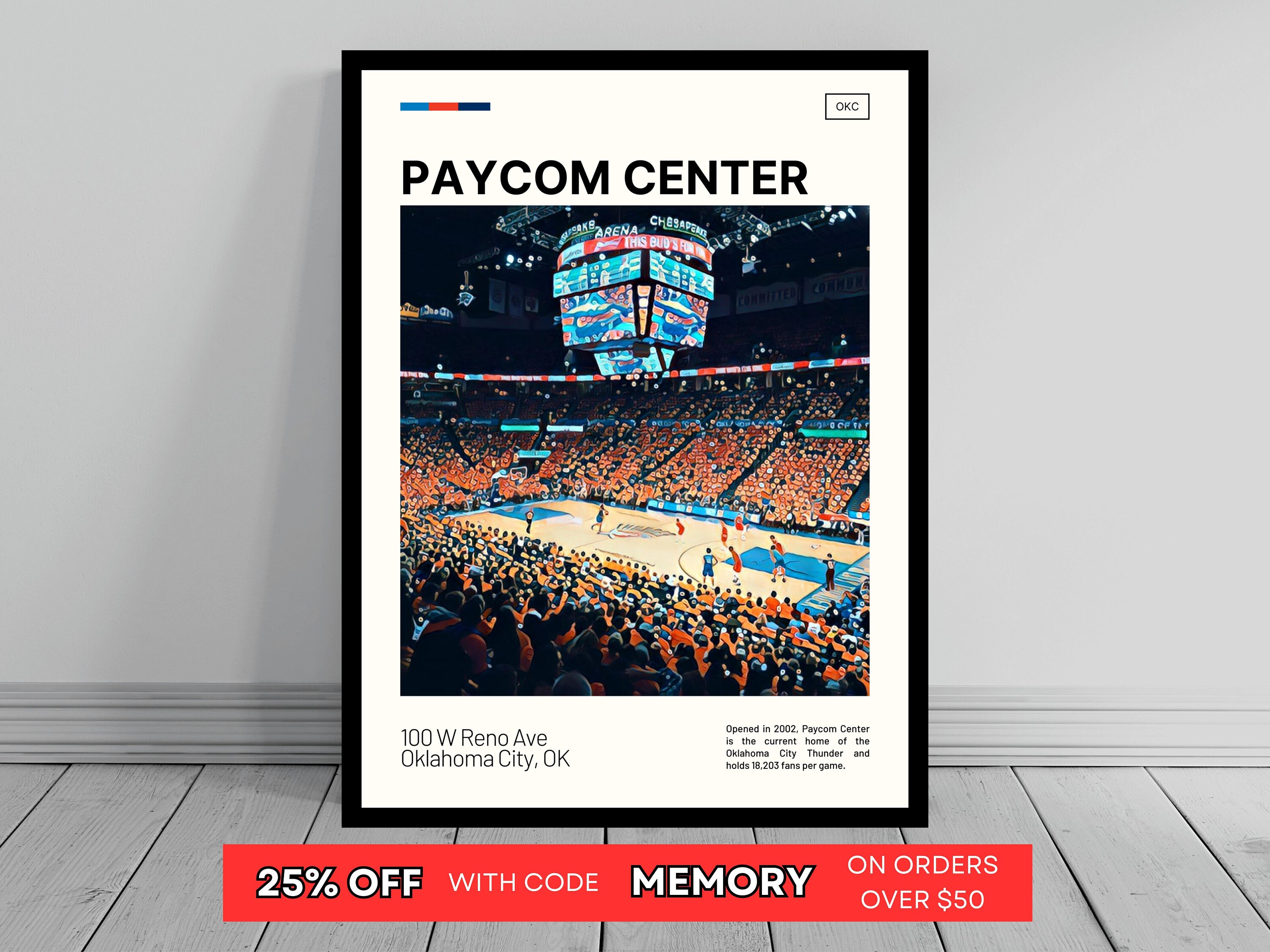 Paycom Center Oklahoma City Thunder Poster NBA Art NBA Arena | Inspire ...