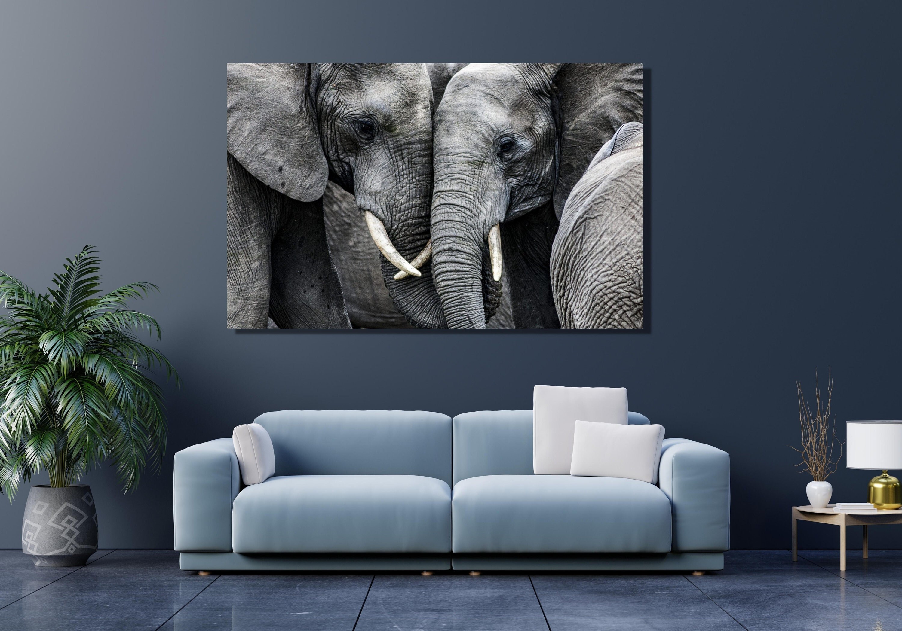 A pair of Elephants Canvas Wall Art, Poster of Elephants, An | Inspire ...