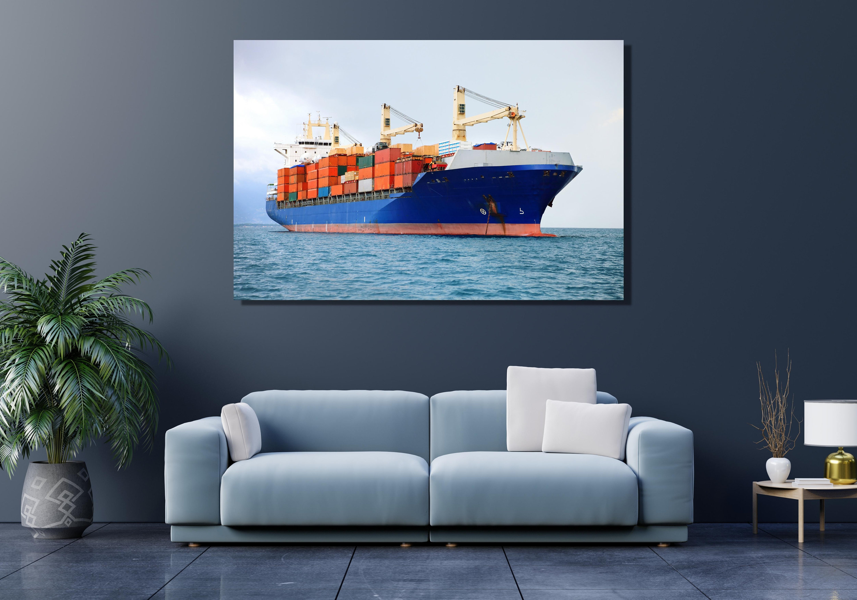 International Container Cargo Ship Canvas Wall Art Nautical | Inspire ...
