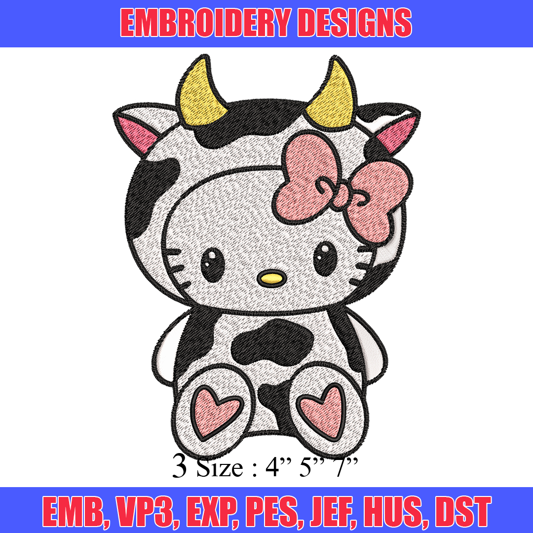 Cow Hello Kitty Embroidery design, Cow Hello Kitty Embroider | Inspire ...