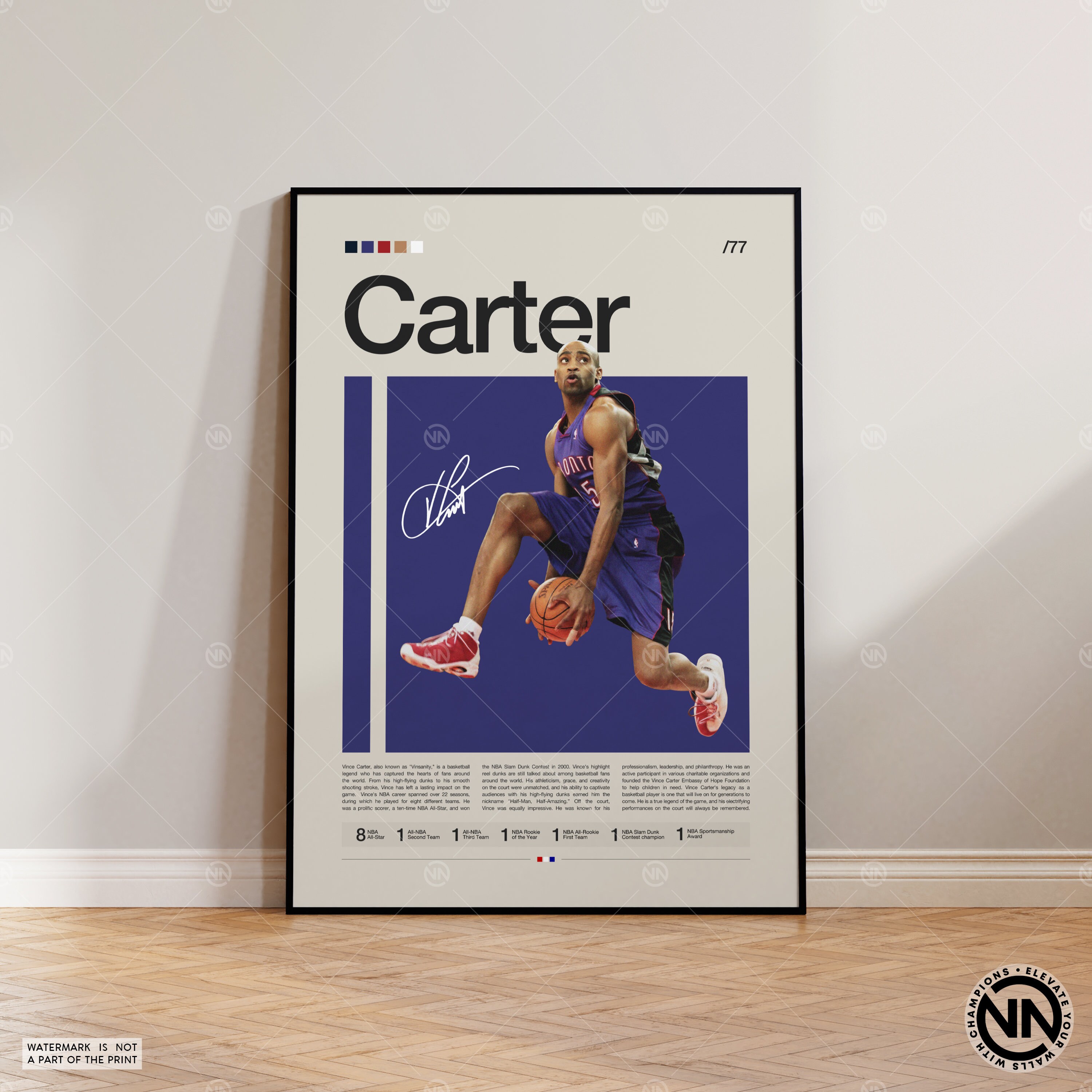 Vince Carter Poster, Toronto Raptors Print, NBA Poster, Spor | Inspire ...