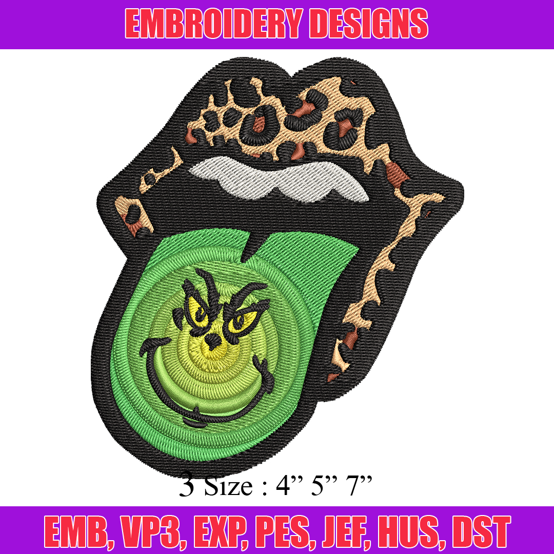 Leopard Lips Grinch Tongue Embroidery design, Grinch Embroid - Inspire ...