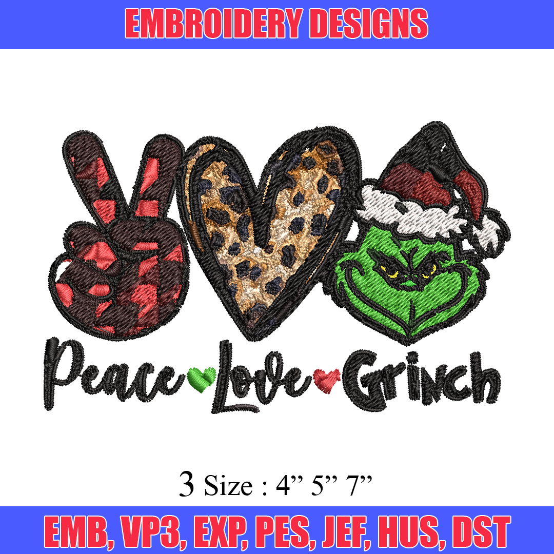 Peace love Grinch Embroidery design, Grinch christmas Embroi - Inspire ...