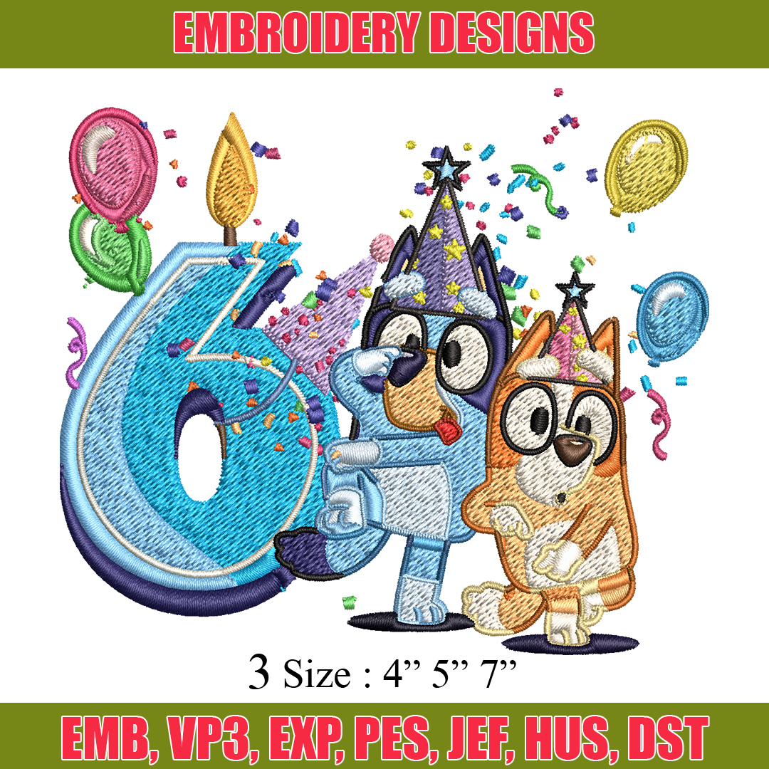 Bluey bingo 6th birthday Embroidery, Bluey birthday Embroide | Inspire ...